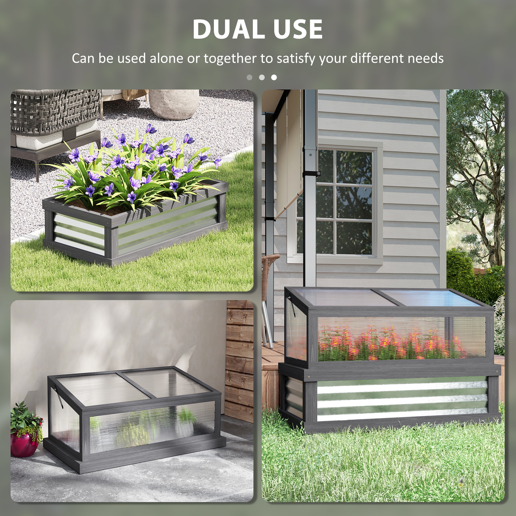 Outsunny Raised Garden Flower Bed Kit with Lean-to Greenhouse, Wooden ...