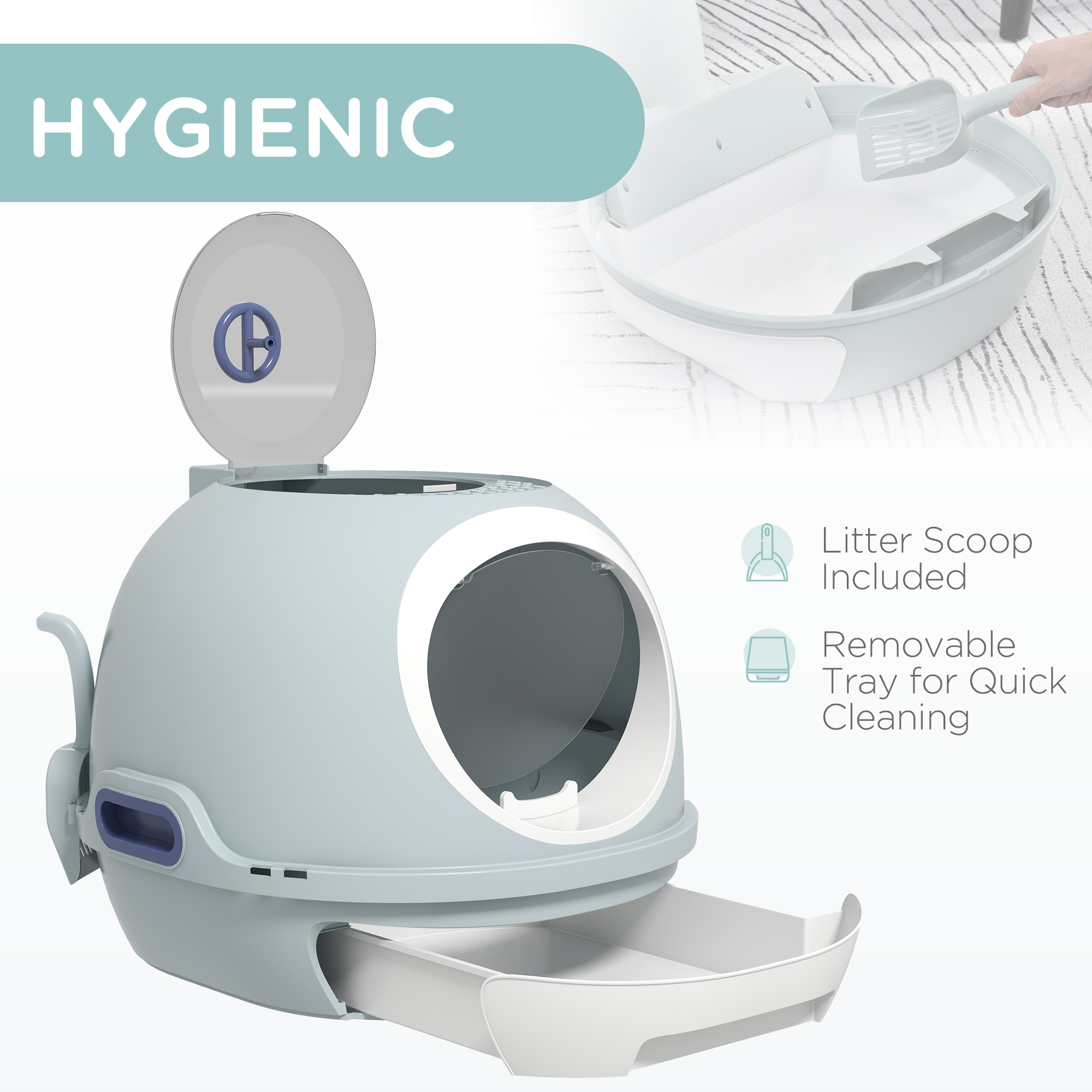 PawHut Covered Litter Box, Litter Box Toilet with a Lid Easy to Clean ...
