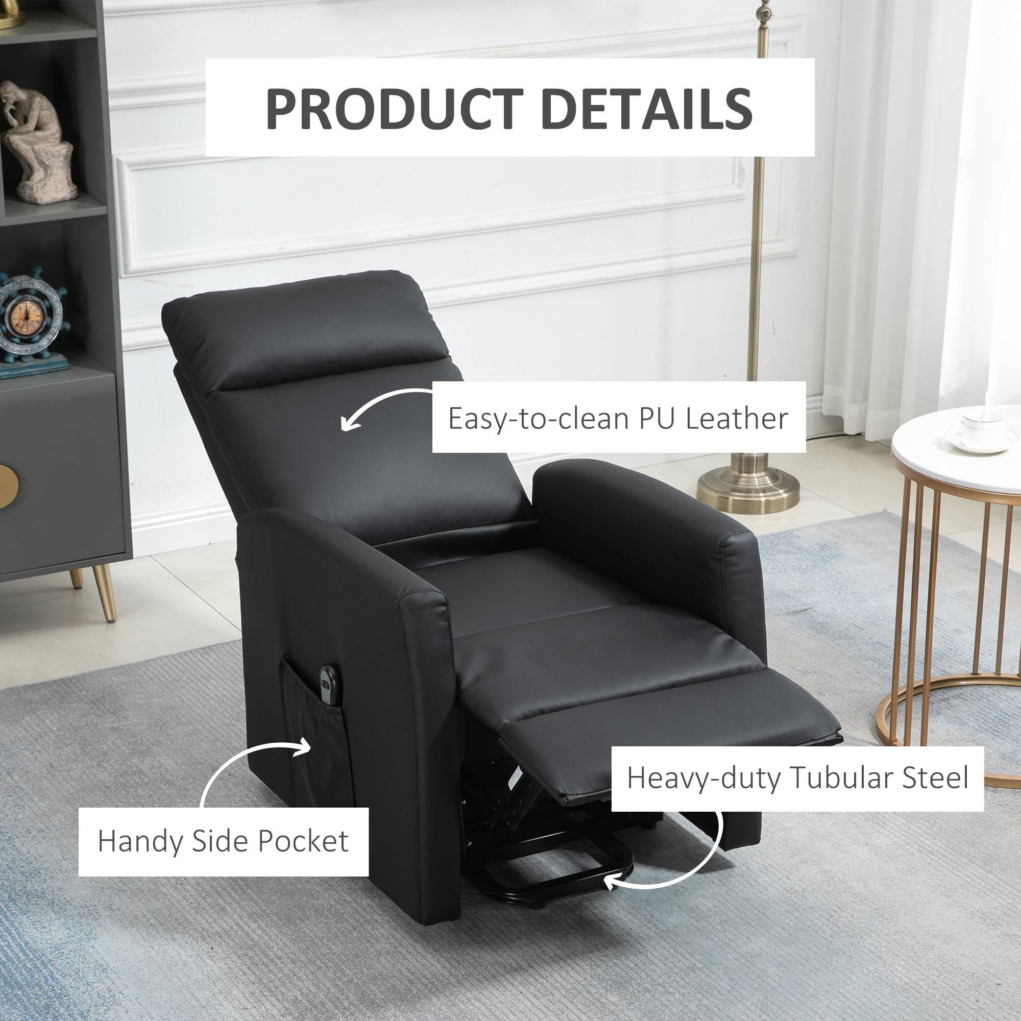 HOMCOM Power Lift Recliner Chair with Remote Control Side Pocket for ...