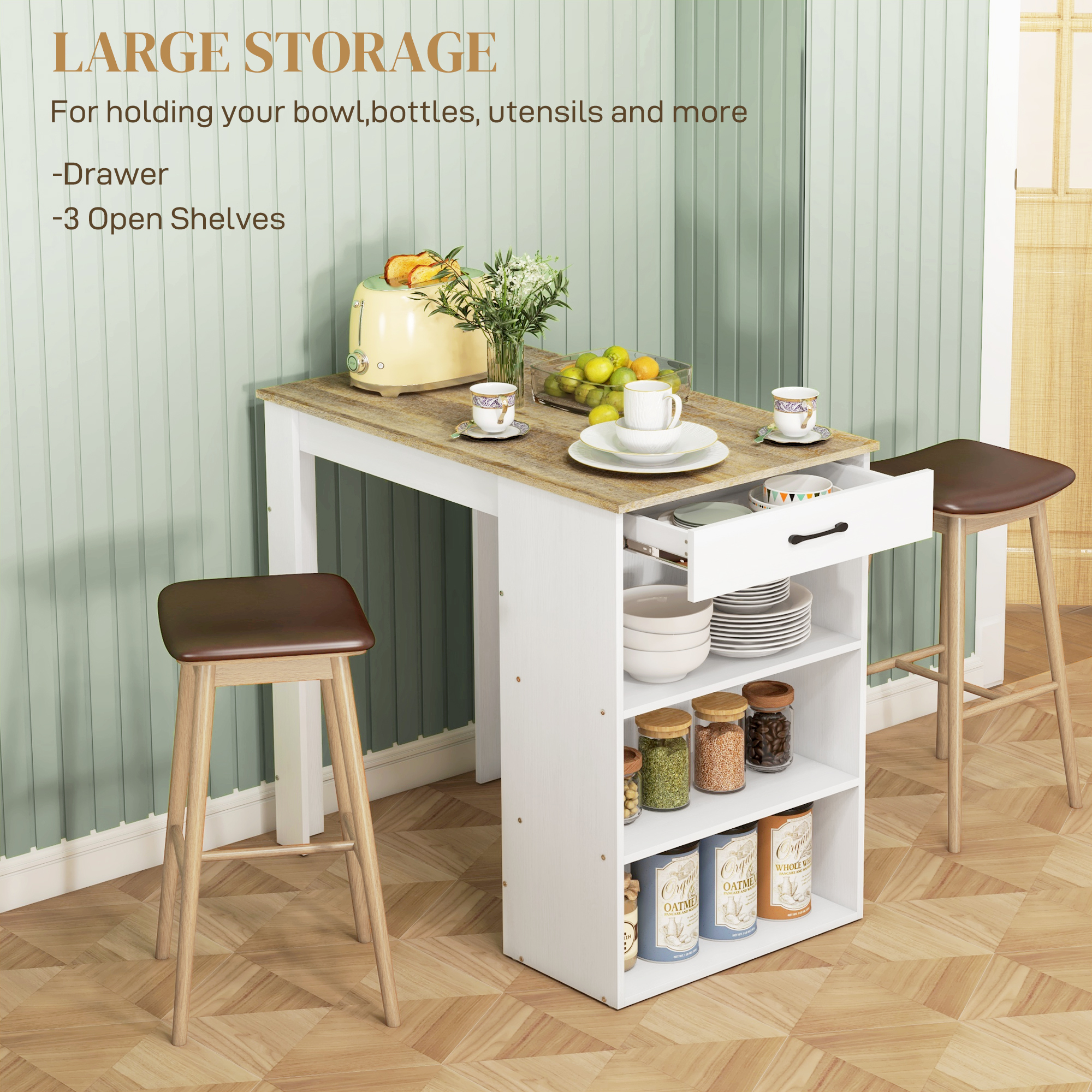 HOMCOM Bar Table with Drawer and 3 Storage Shelves, Bar Height Table ...