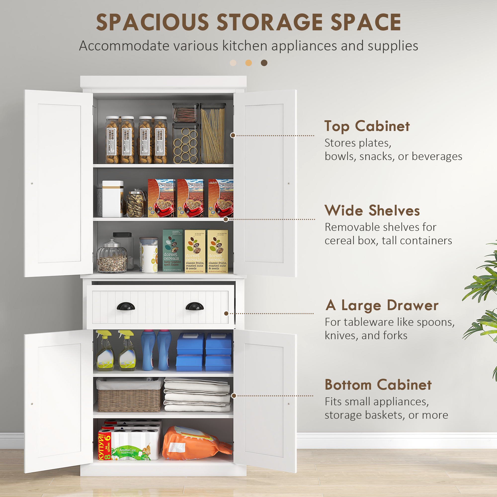 HOMCOM 72" Kitchen Pantry, Freestanding Storage Cabinet with Drawer ...