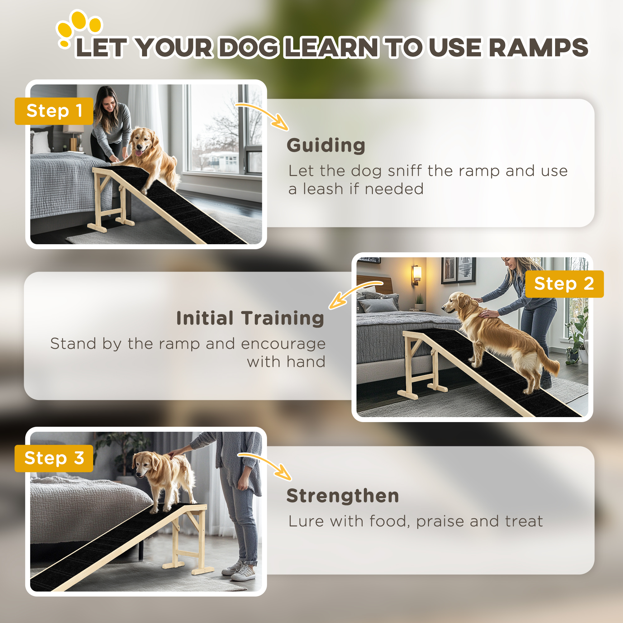 PawHut Pet Ramp for Dogs Non-slip Carpet Top Platform Pine Wood 74"L x ...