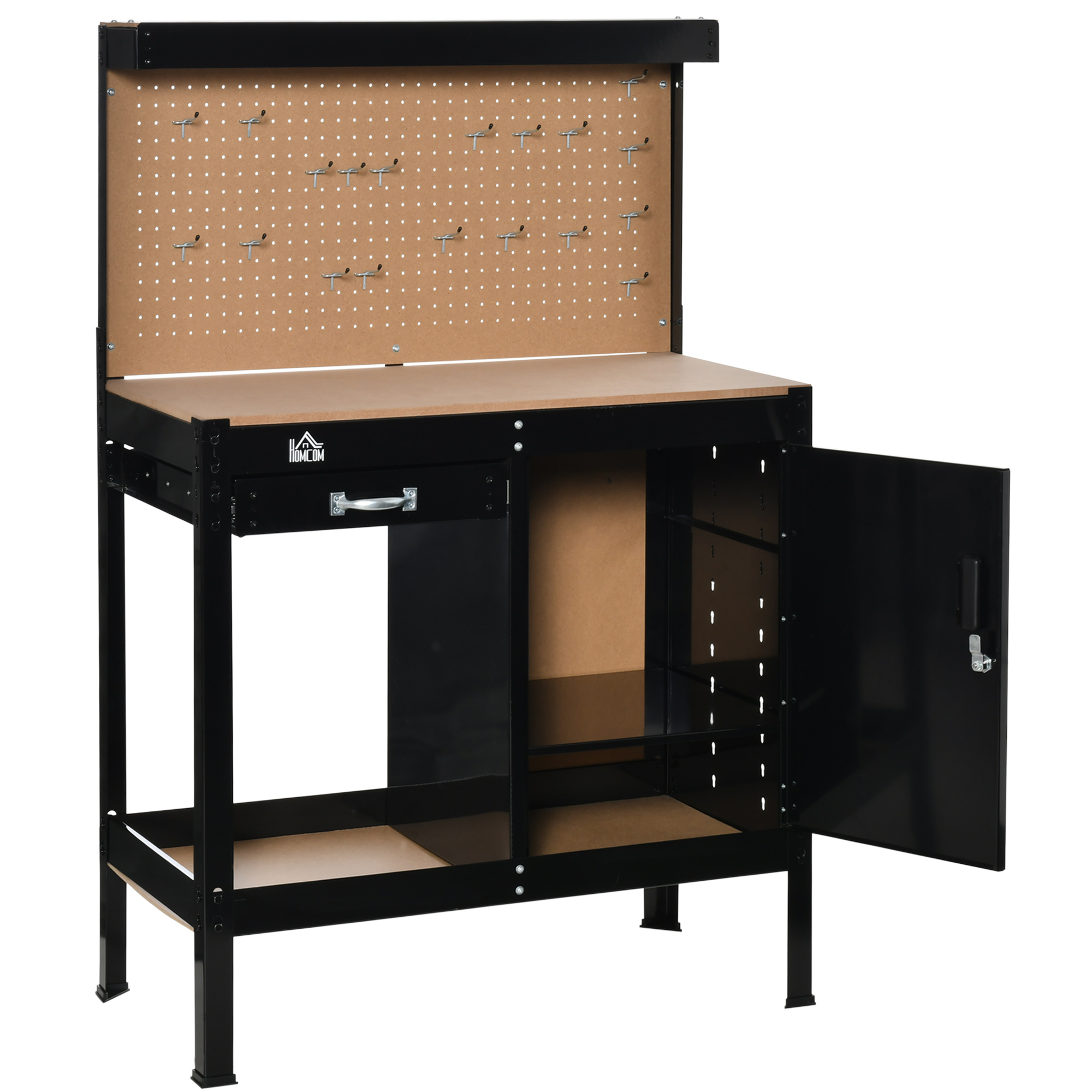 HOMCOM Multipurpose Workbench Workshop Tools Table with Drawer and Peg ...
