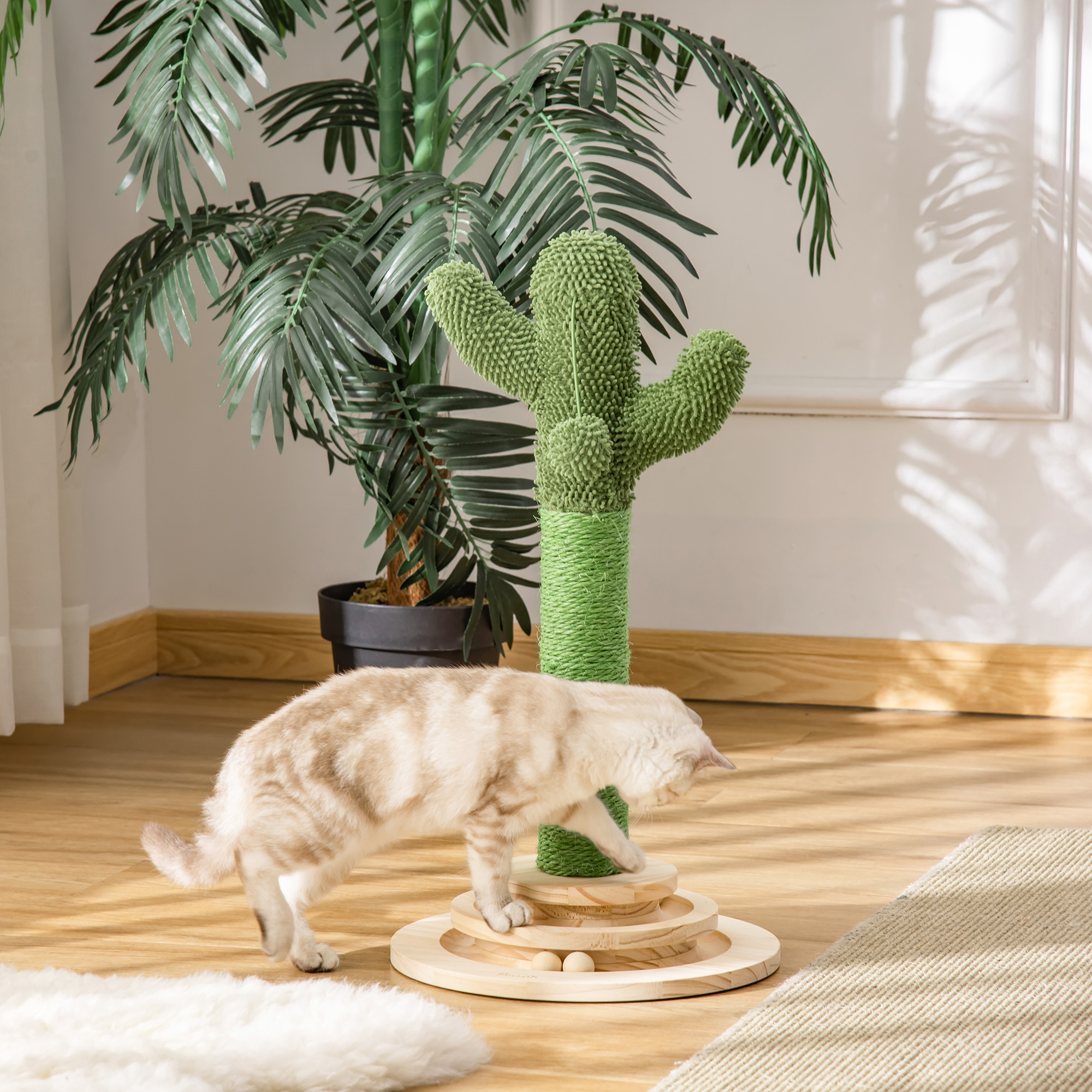 PawHut Cat Scratching Post, Cute Cactus Scratching Post, Nature Sisal ...