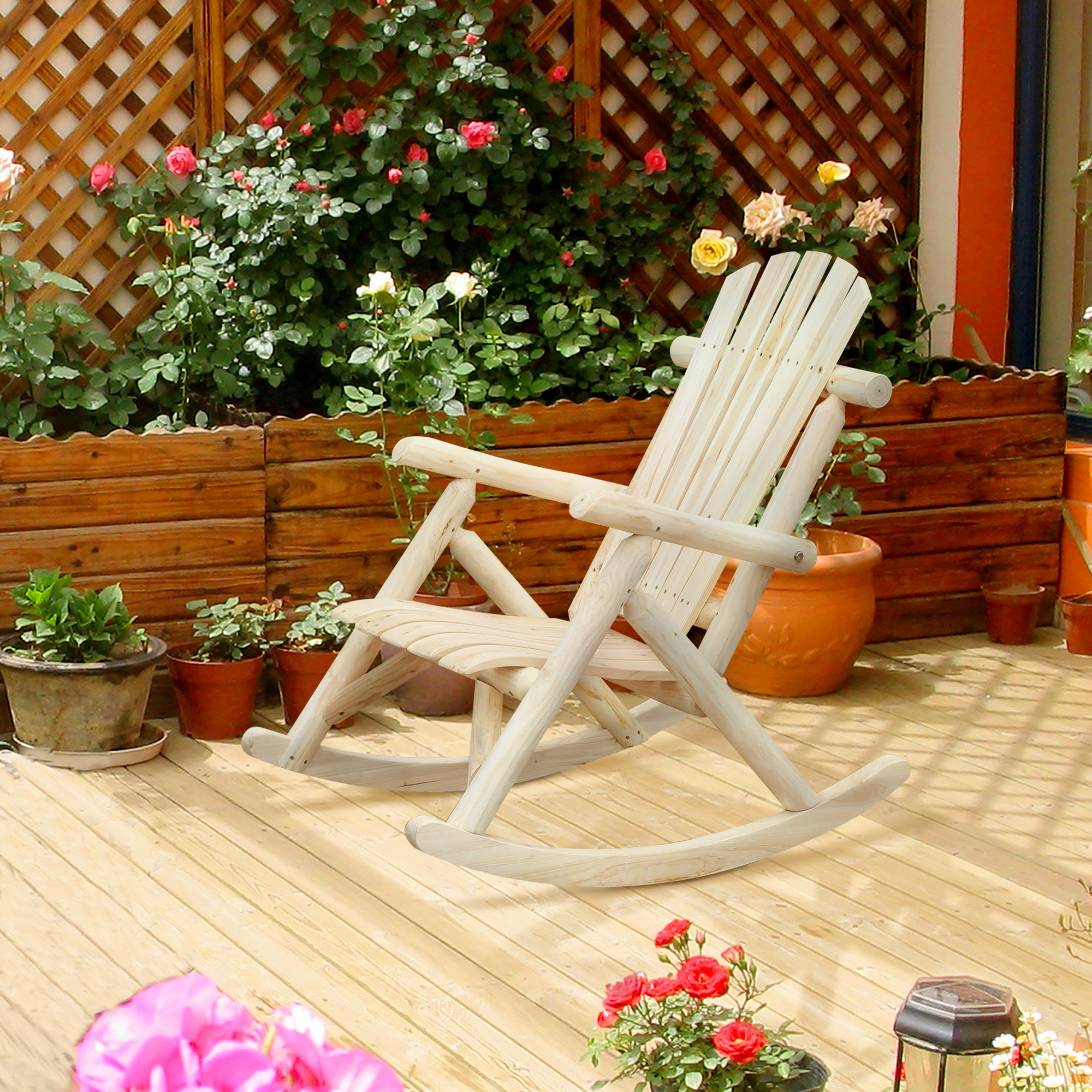 Outsunny Hardwood Log Rocking Chair Single Rocker Adirondack Style ...