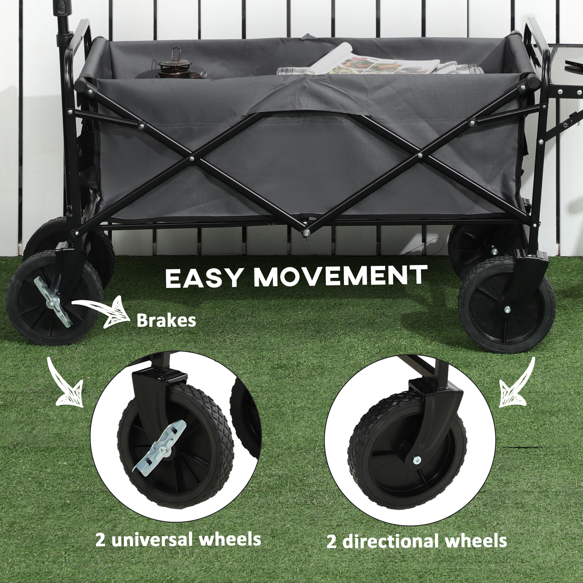 Outsunny Collapsible Wagon with Adjustable Handle, Folding Table and ...