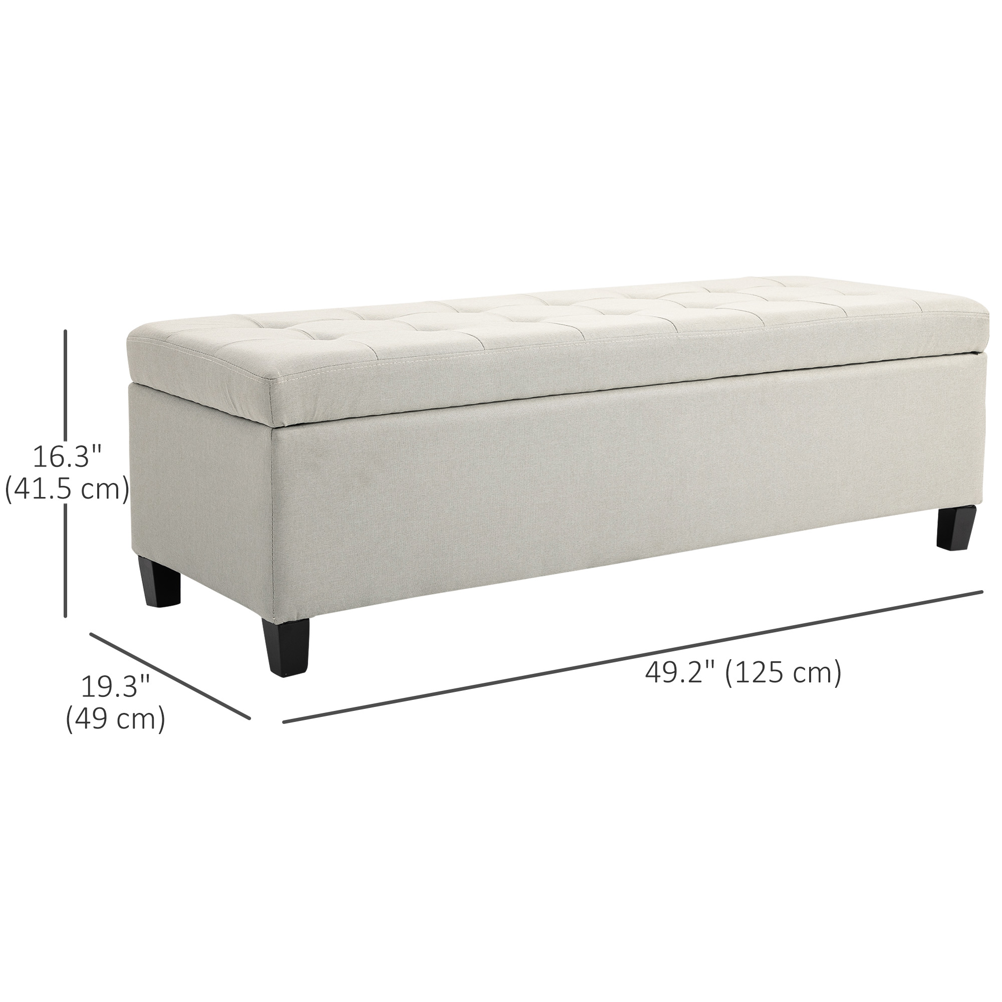 HOMCOM Grand Linen Storage Bench 51 Rectangular Tufted Ottoman Wooden Feet Crisp White Aosom Canada