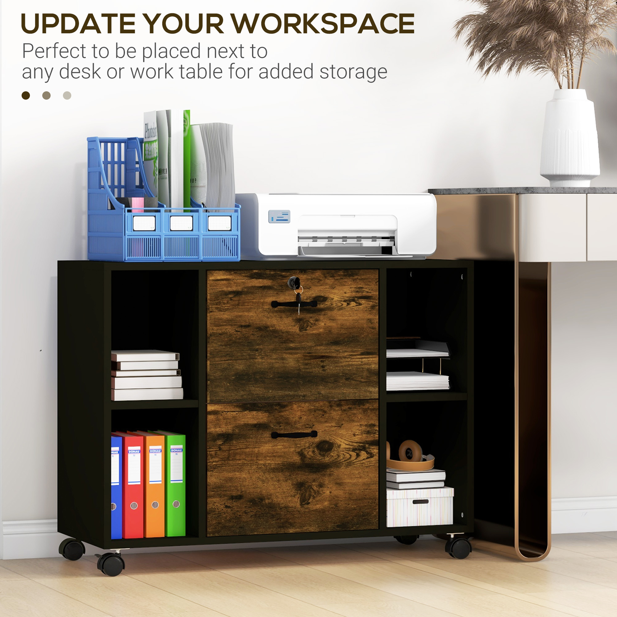 Vinsetto Lateral File Cabinet with Wheels and Lockable Drawer, Mobile ...