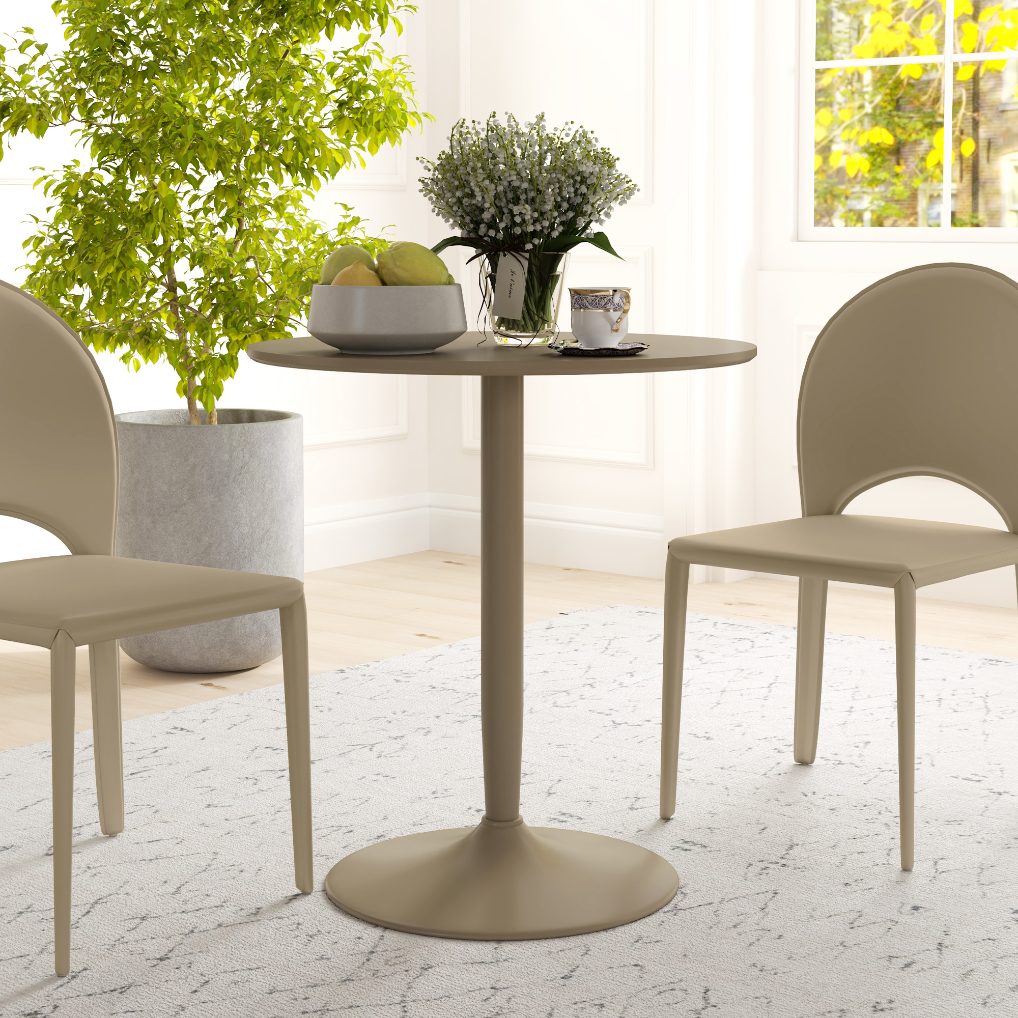 HOMCOM Modern Kitchen Table for 2 People, Round Dining Table with Steel ...
