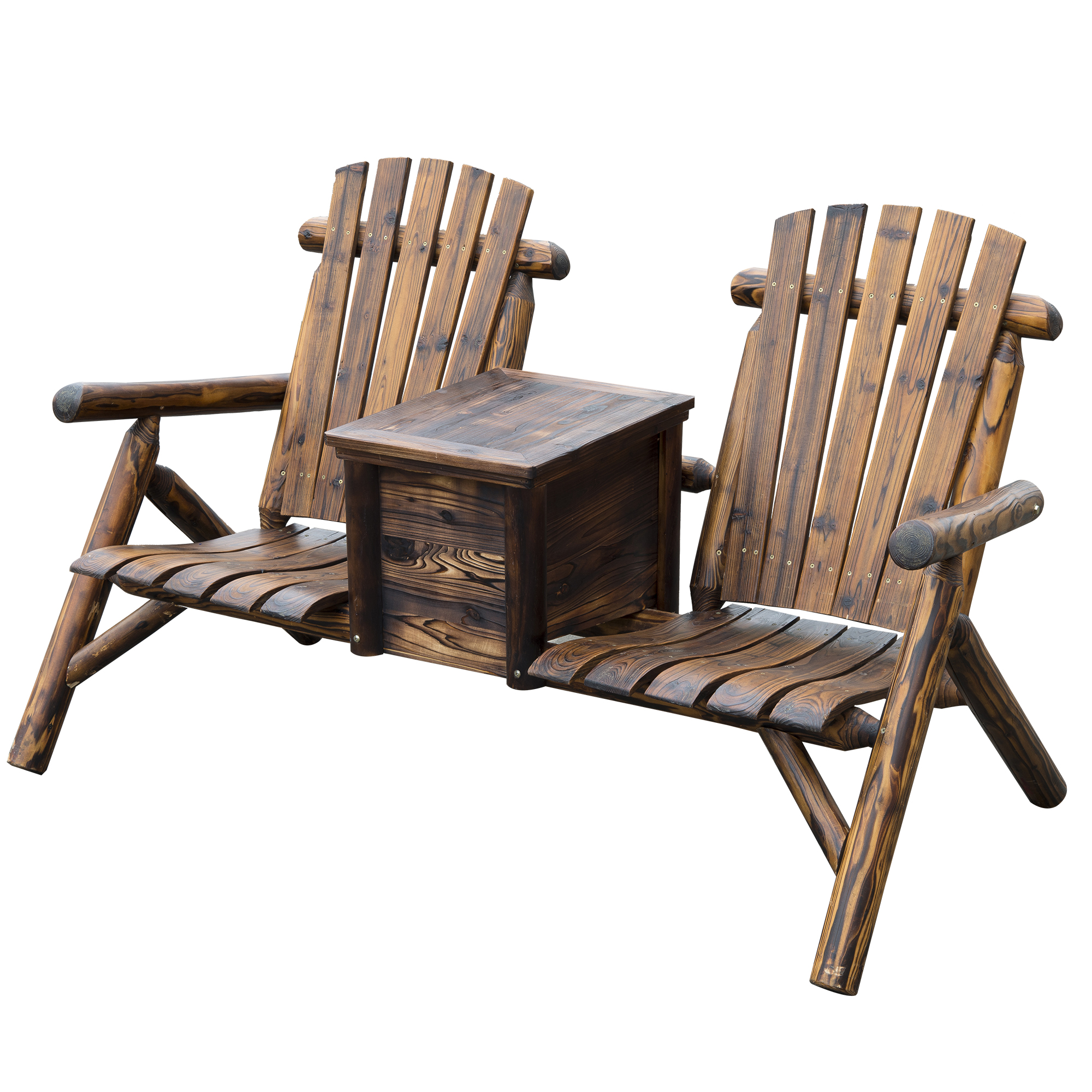 Outsunny Wooden Outdoor Two Seat Adirondack Patio Chair w/ Ice Bucket ...
