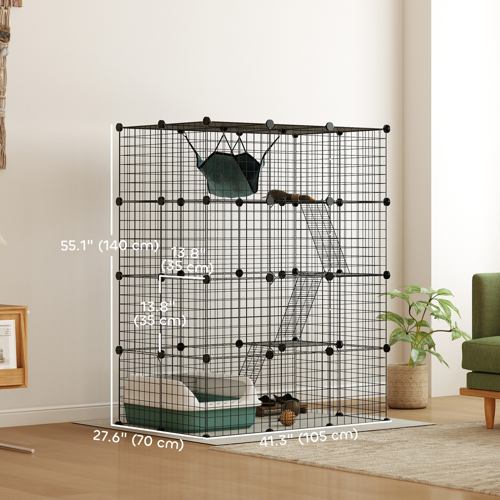 PawHut 4-Tier DIY Large Cat Cage with Hammock, Platforms, Ramps ...