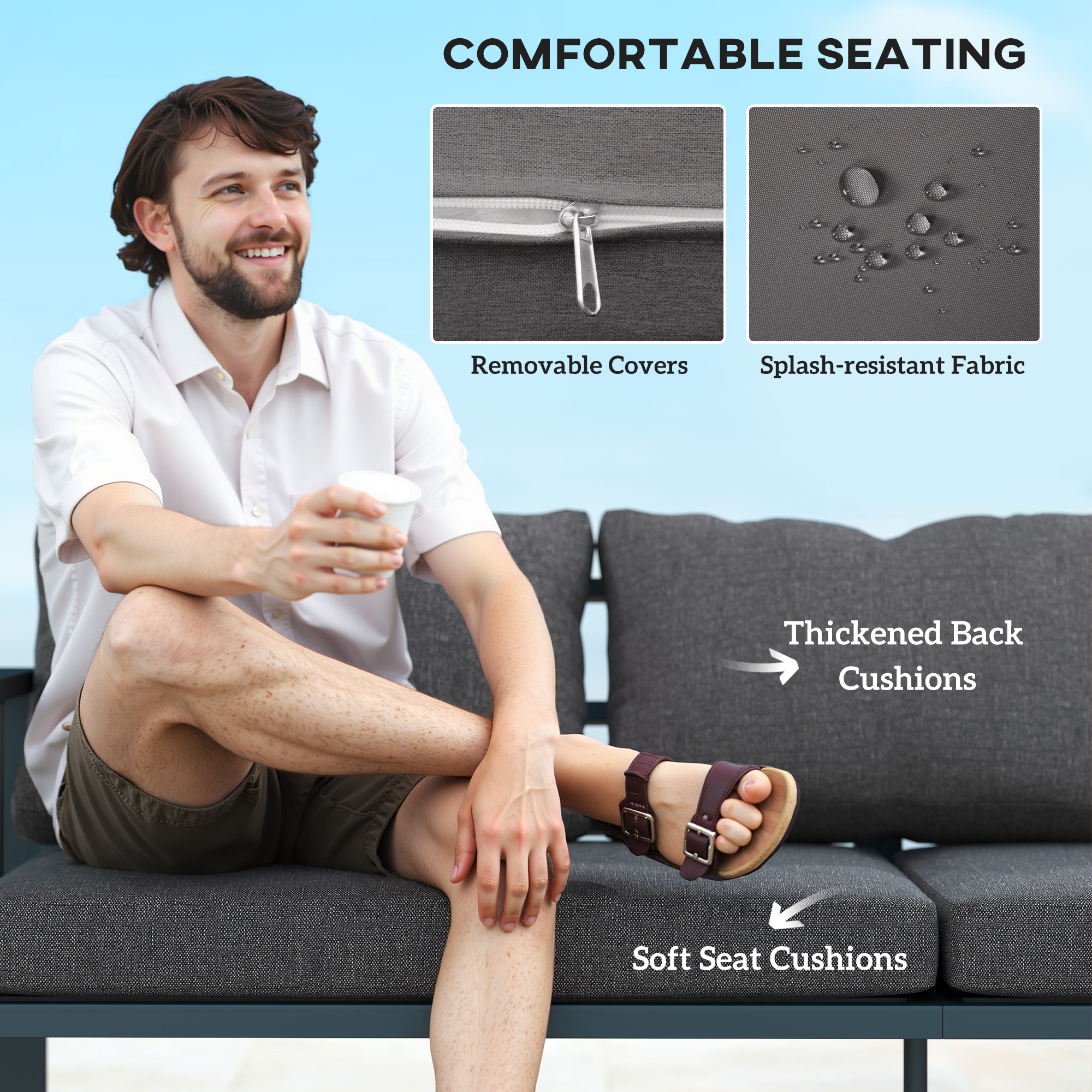 Outsunny 3-Seat Aluminum Outdoor Couch Patio Sofa with Cushions, Wide ...