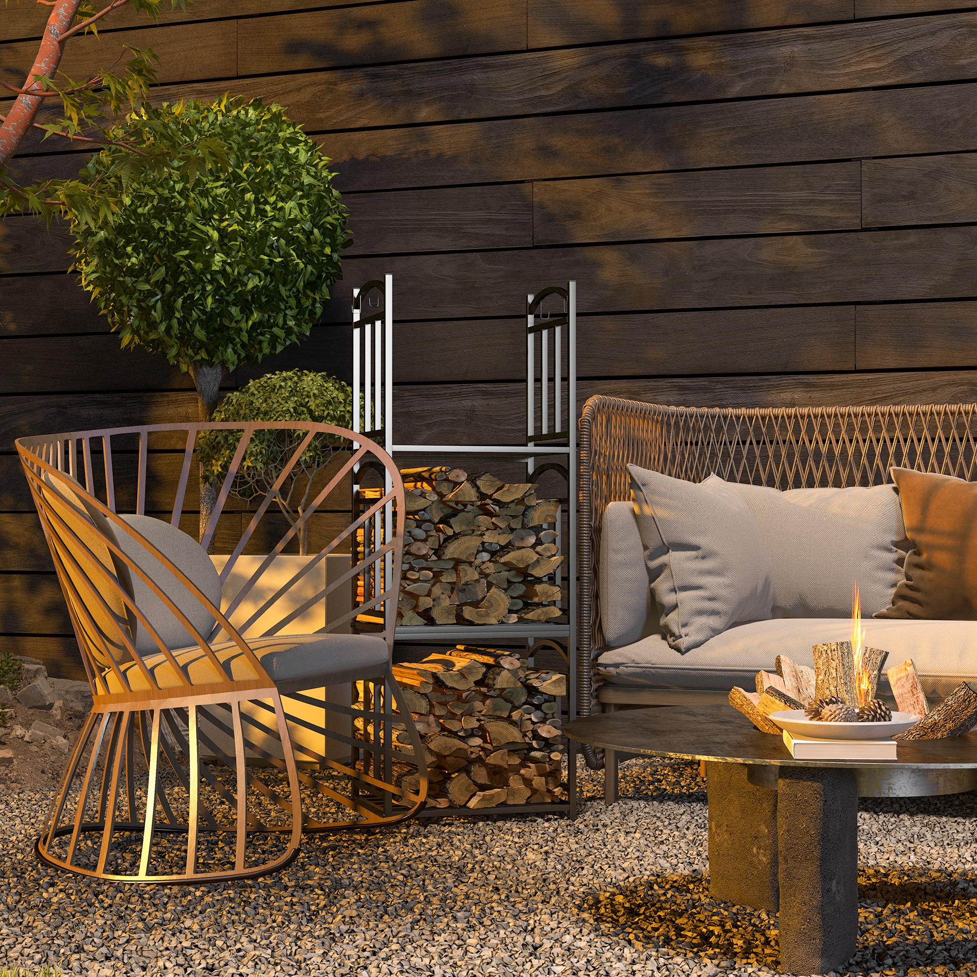 Outsunny 3-Tier Firewood Rack Heavy Duty Wood Storage Log Stacking ...