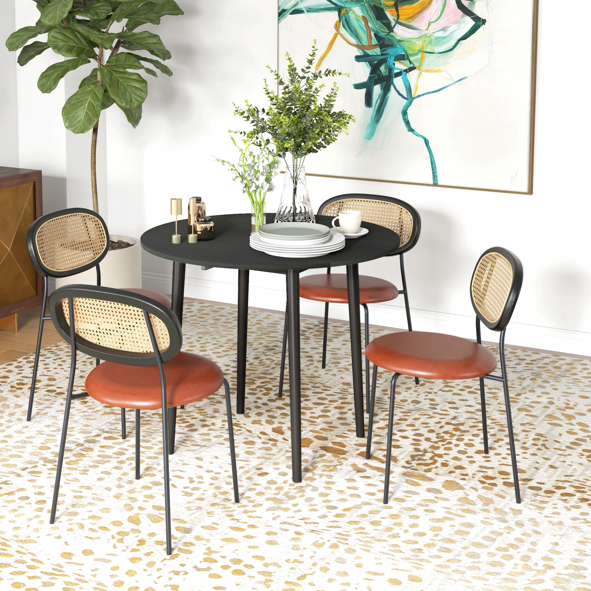 HOMCOM Folding Dining Table, Round Drop Leaf Kitchen Table for Small ...
