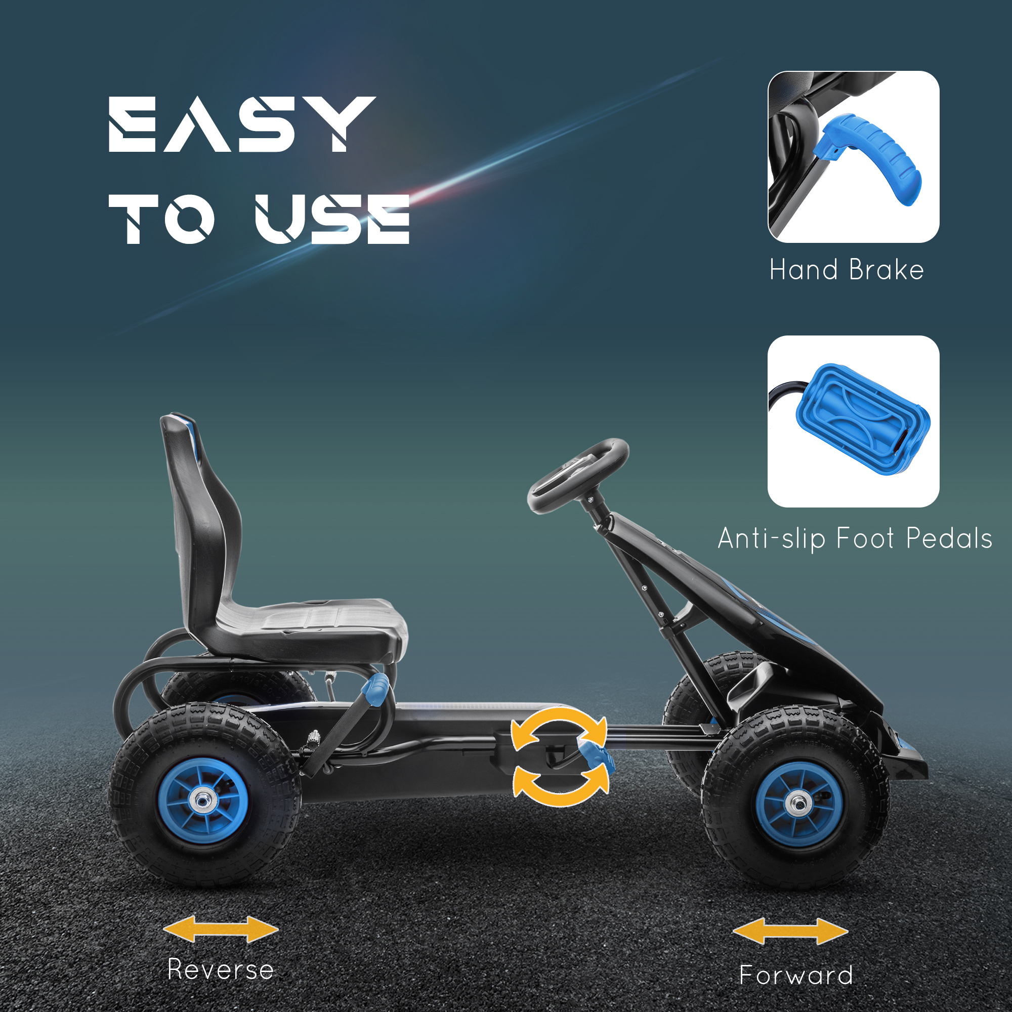 Aosom Kids Pedal Go Kart Pedal Car, Outdoor Ride on Toys with Ergonomic ...
