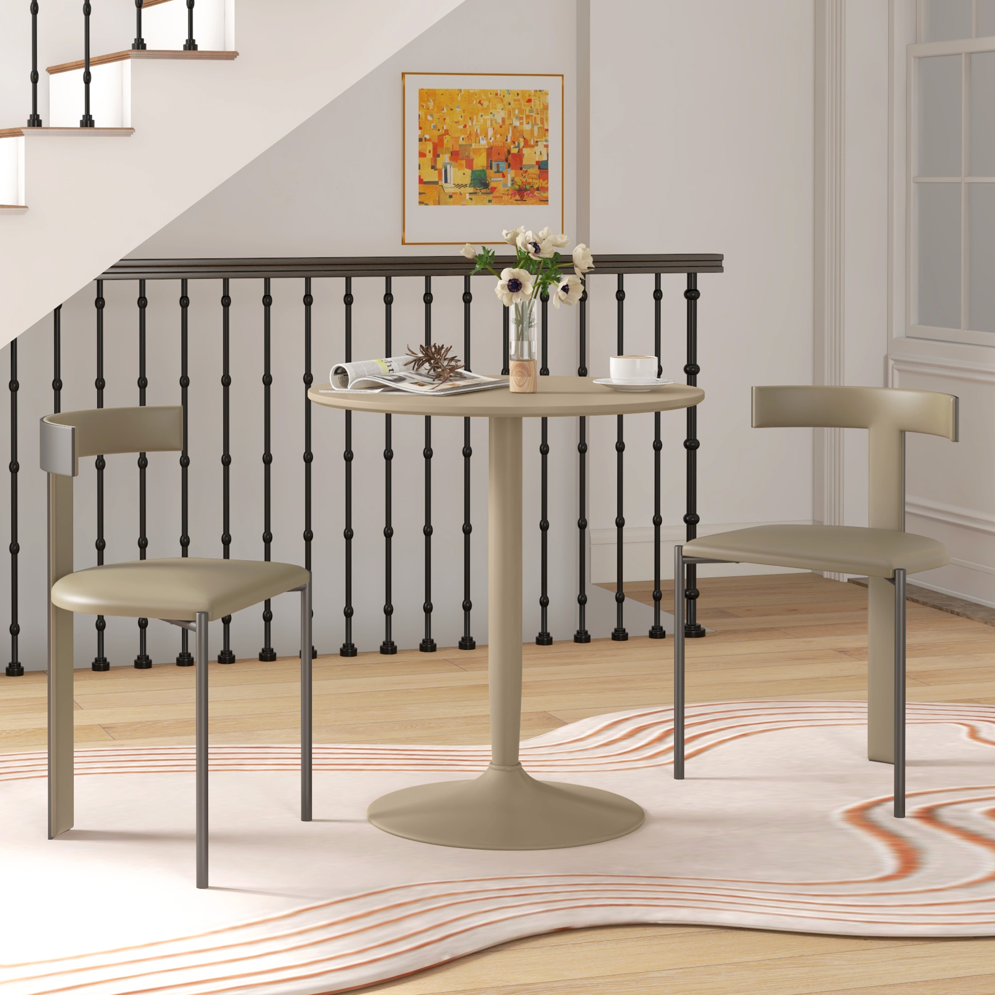 HOMCOM Modern Kitchen Table for 2, Round Dining Table with Steel Base ...
