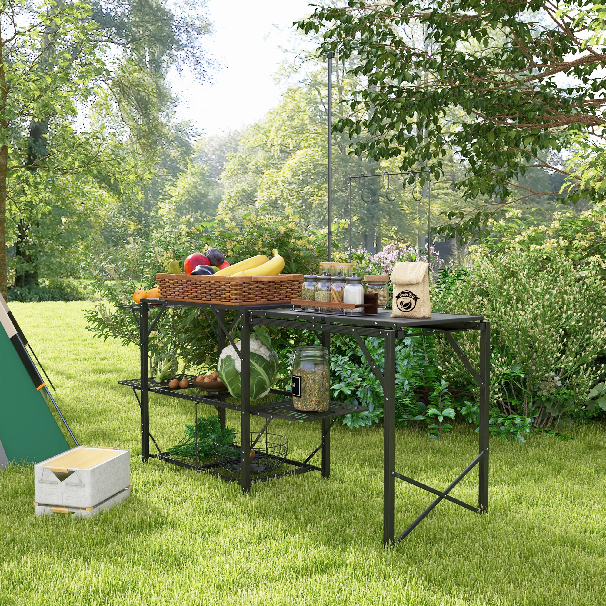 Outsunny Folding Camp Kitchen, Camping Table Cooking Station with ...