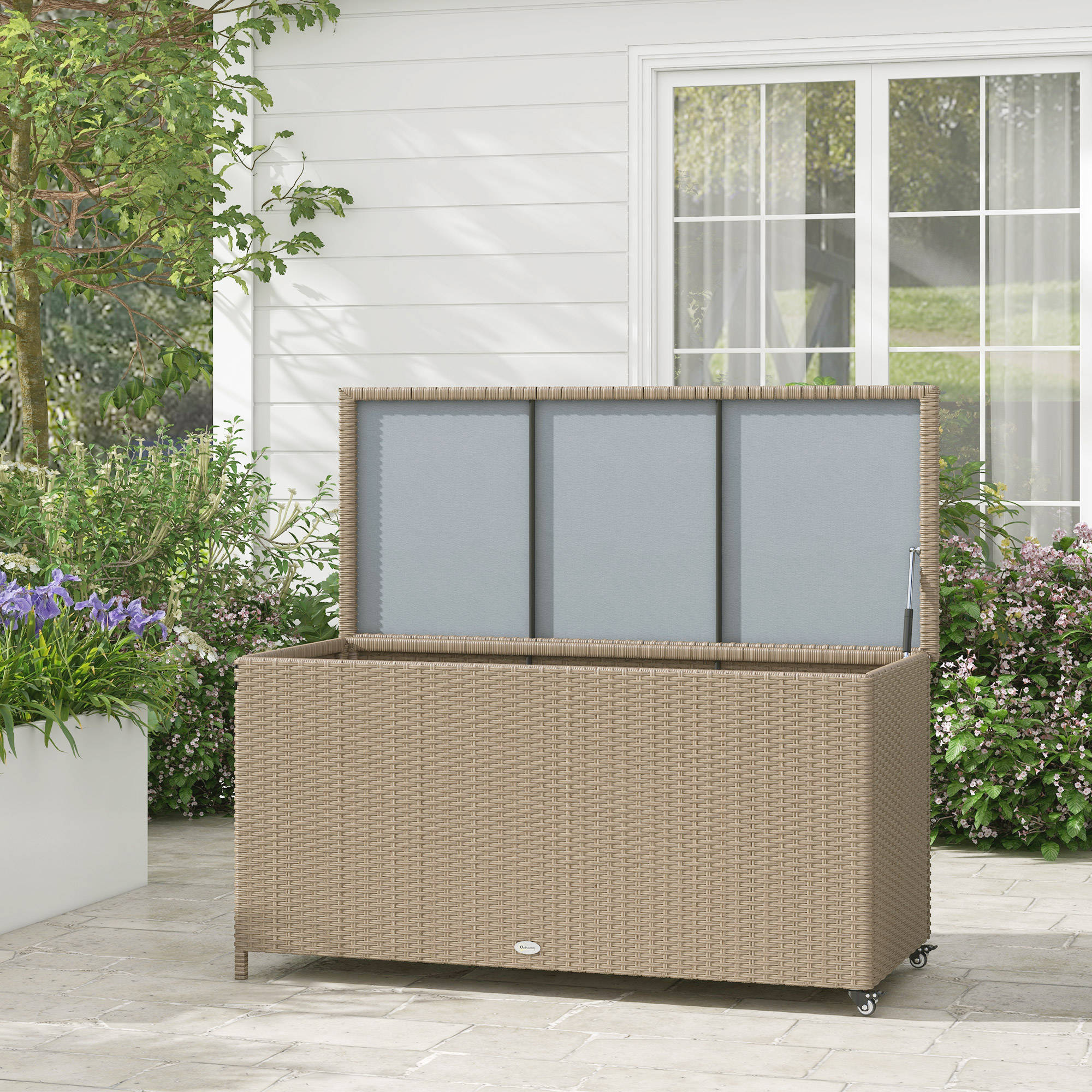 Outsunny 83 Gallon Deck Box, Large Outdoor Storage Chest, PE Wicker ...
