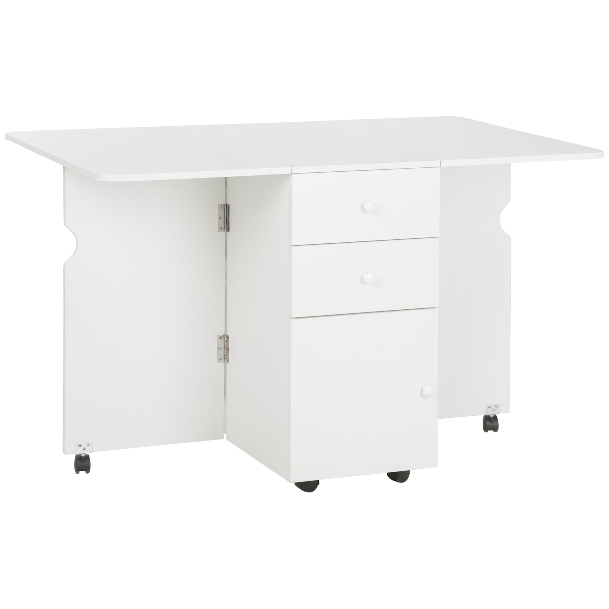 HOMCOM Extendable Dining Table, Drop Leaf Table with 2 Drawers, Cabinet ...