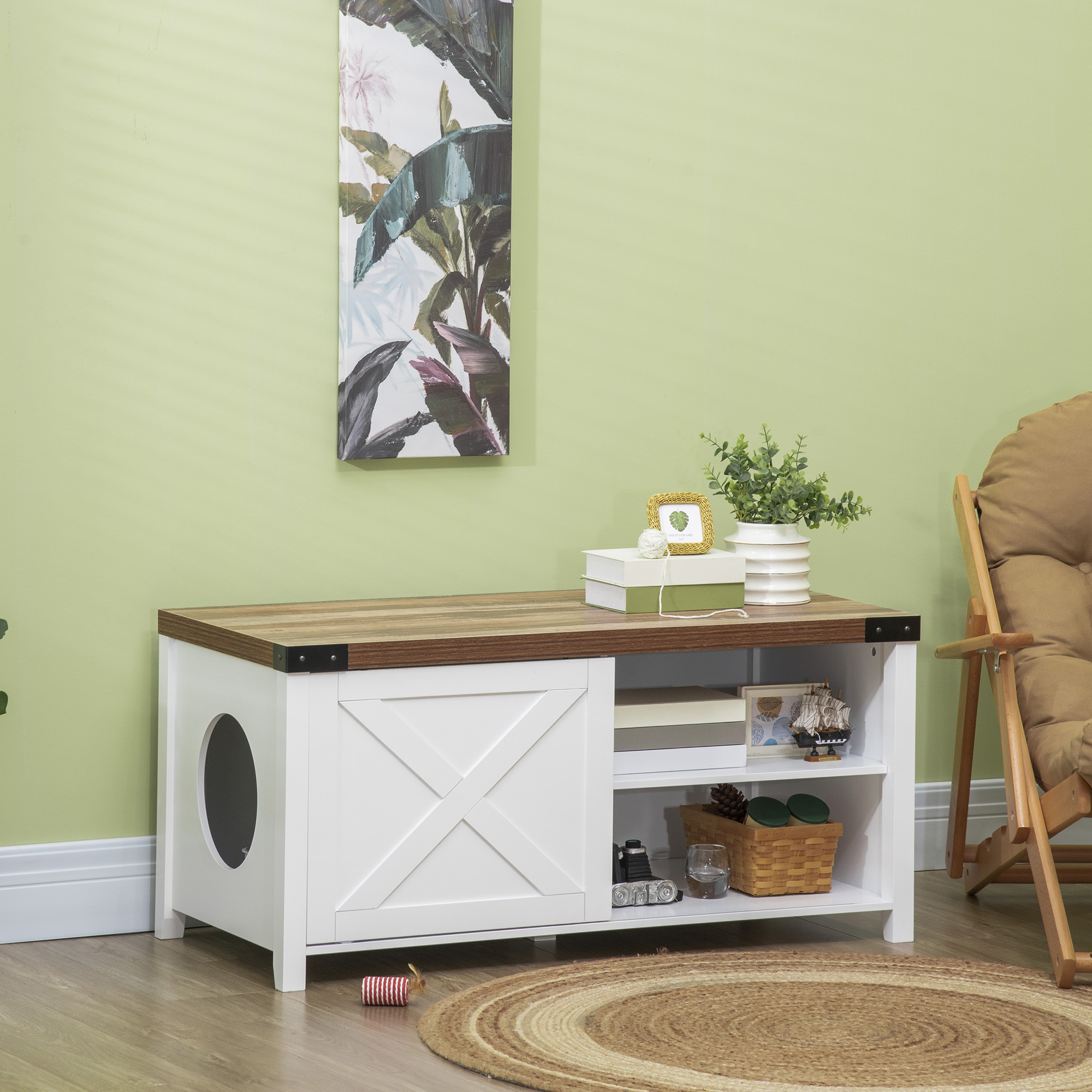 PawHut Cat Litter Box Enclosure with Sliding Door, Cat Washroom Storage ...