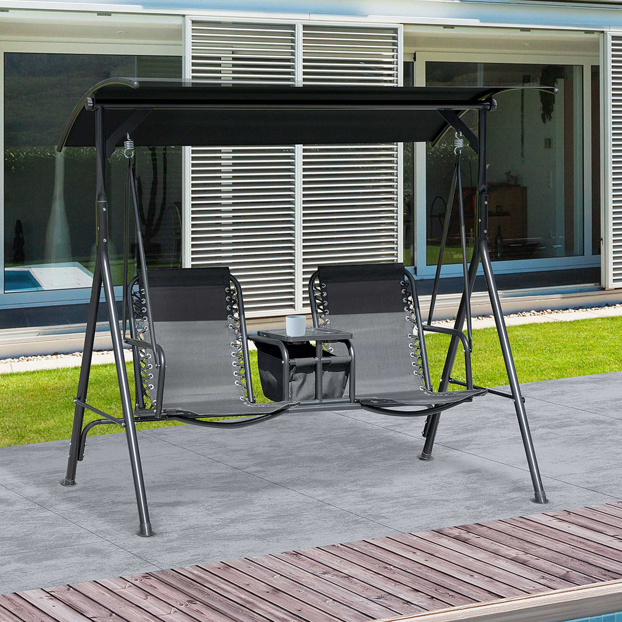 Outsunny 2 Person Covered Porch Swing Patio Swing with Pivot Storage ...