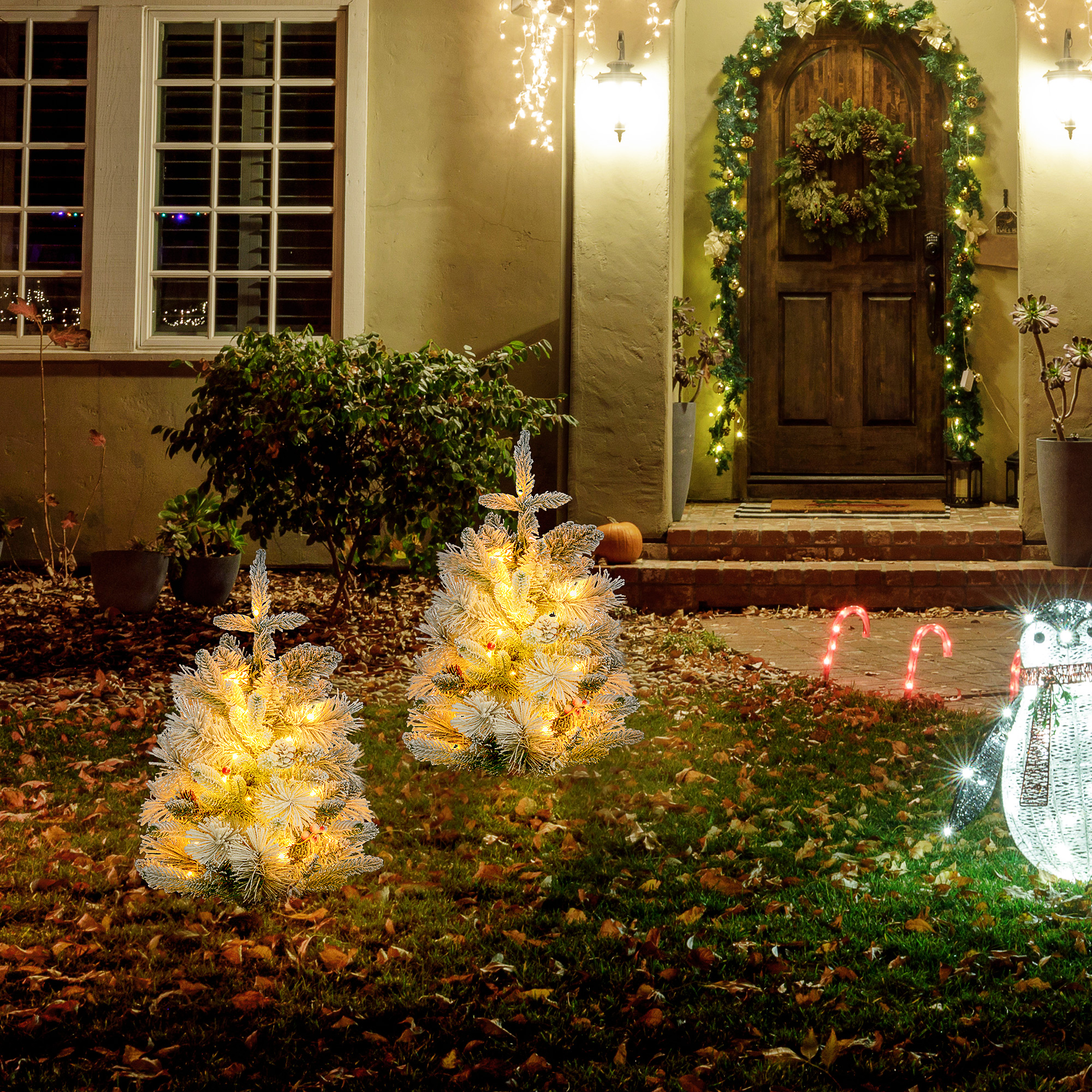 HOMCOM 2 Pieces 2ft Pre Lit Christmas Trees with 60 LED Lights, 172 ...