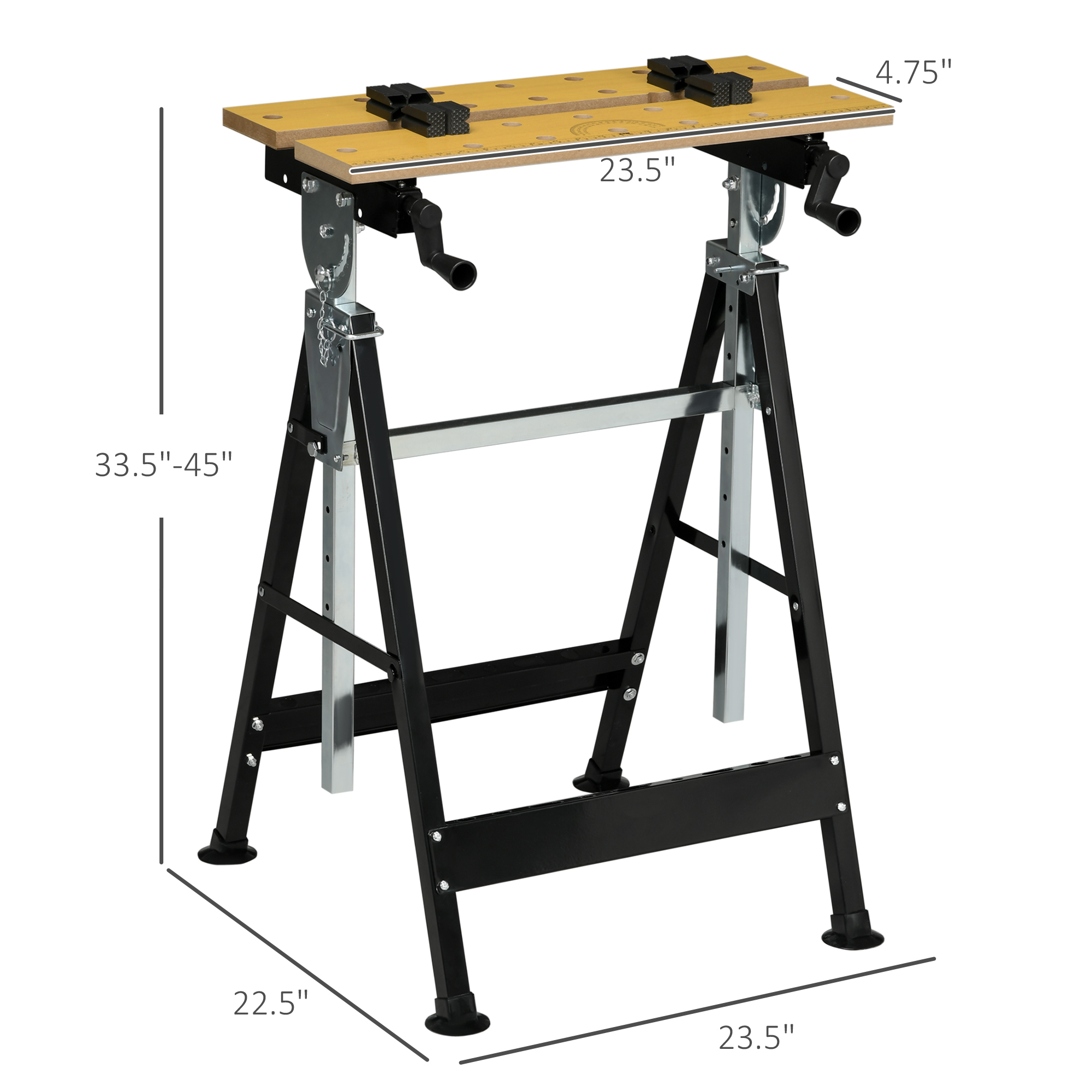 Homcom Work Bench Tool Stand with Adjustable Height and Angle Carpenter Saw Table with 4 Clamps Steel Frame 220lbs Capacity