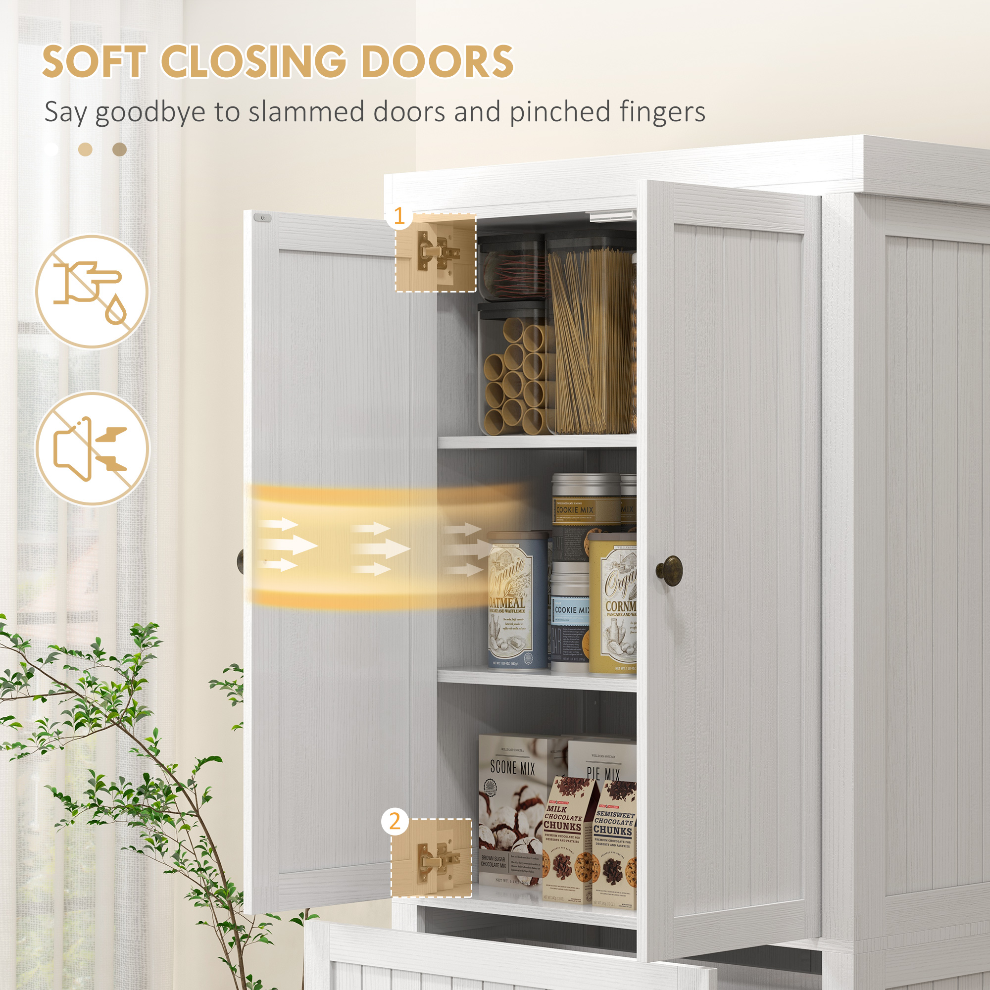 HOMCOM 72" Farmhouse Kitchen Pantry Cabinet with 4 Doors, Distressed ...