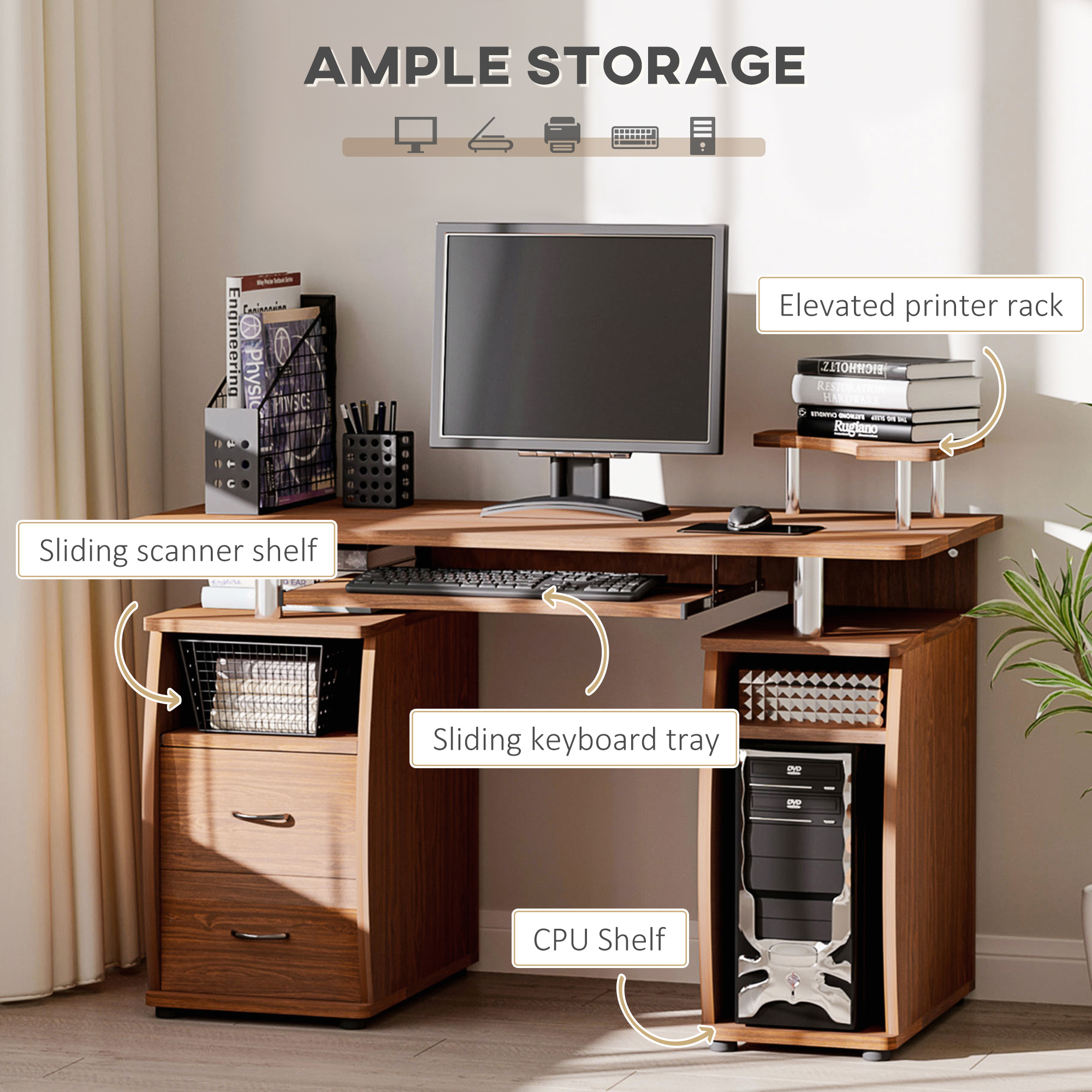 HOMCOM Multi-Function Computer Desk Home Office Workstation with ...