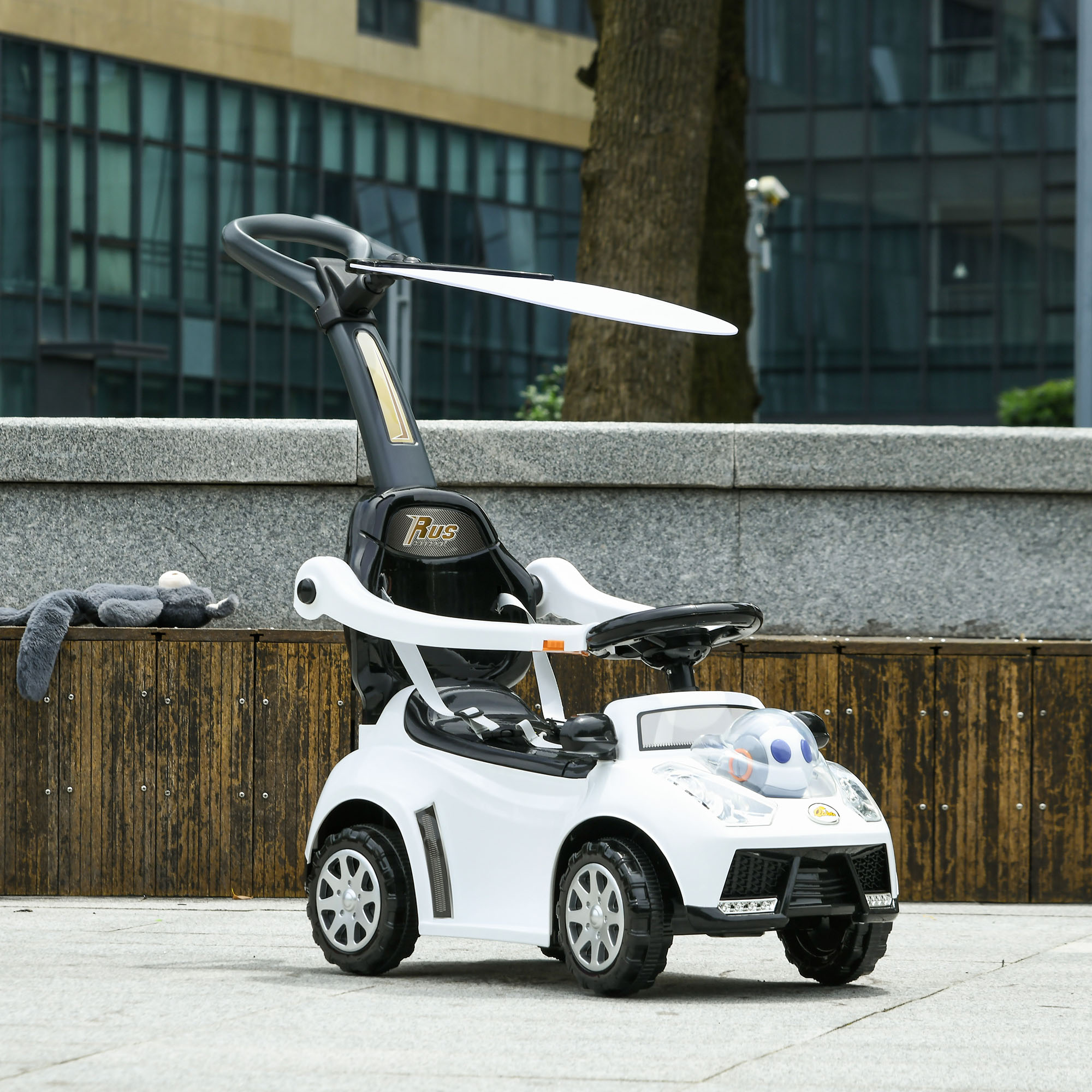 Qaba 3 in 1 Push Car Sliding Car with Removable Handle, Music, Horn ...