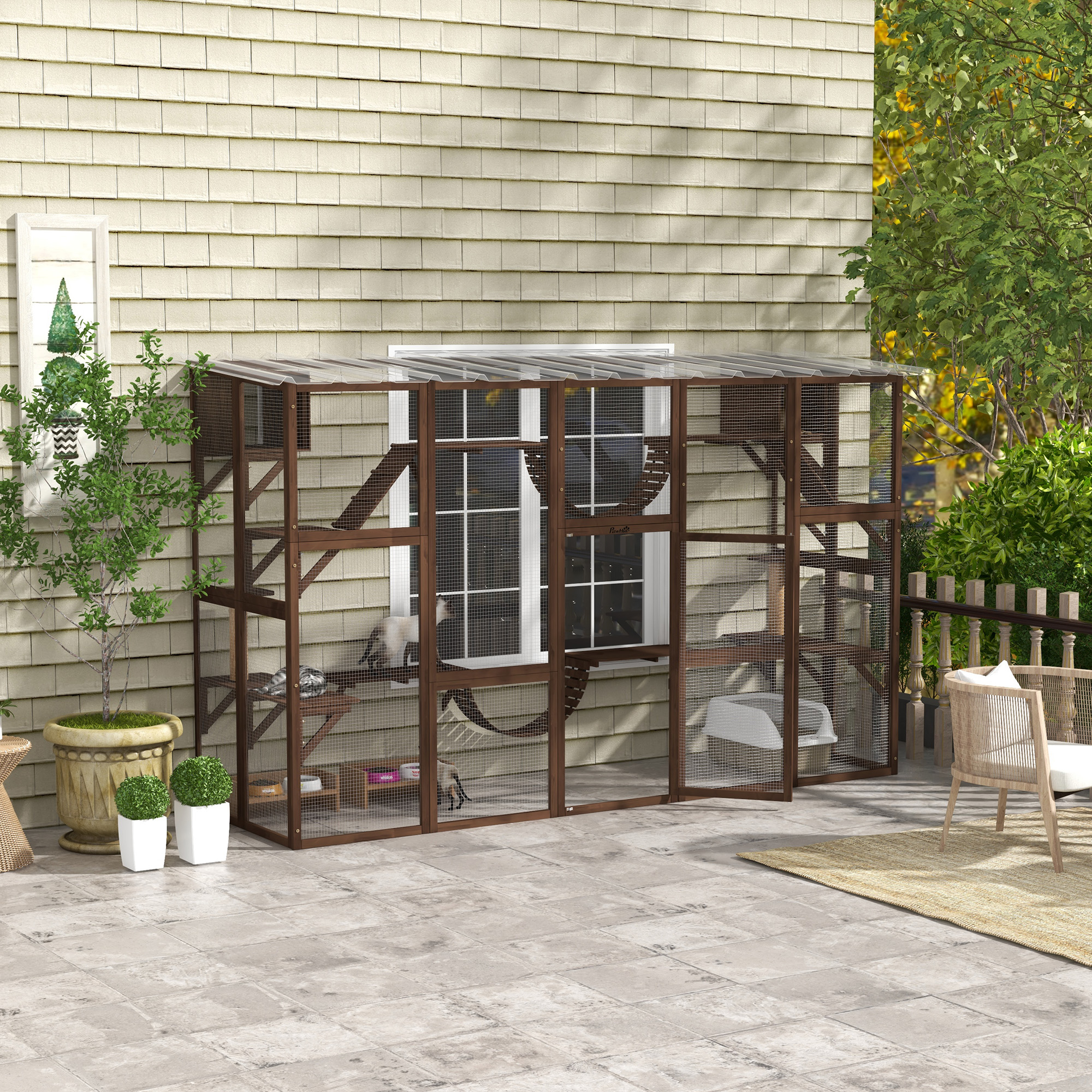 PawHut Large Outdoor Cat Enclosures, Coffee Brown | Aosom.com