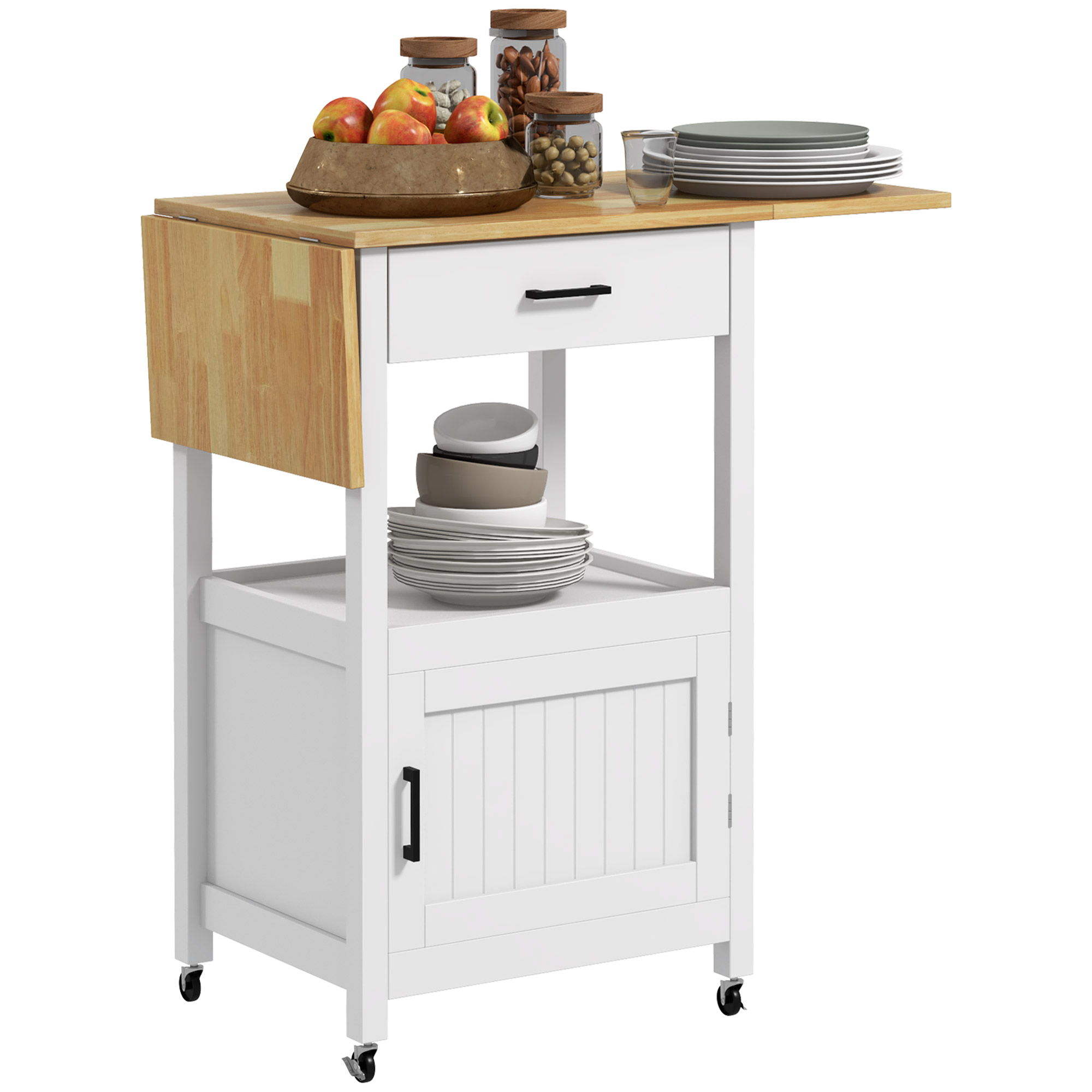 HOMCOM Foldable Kitchen Island with Storage Drawer, Wood Top Coffee ...
