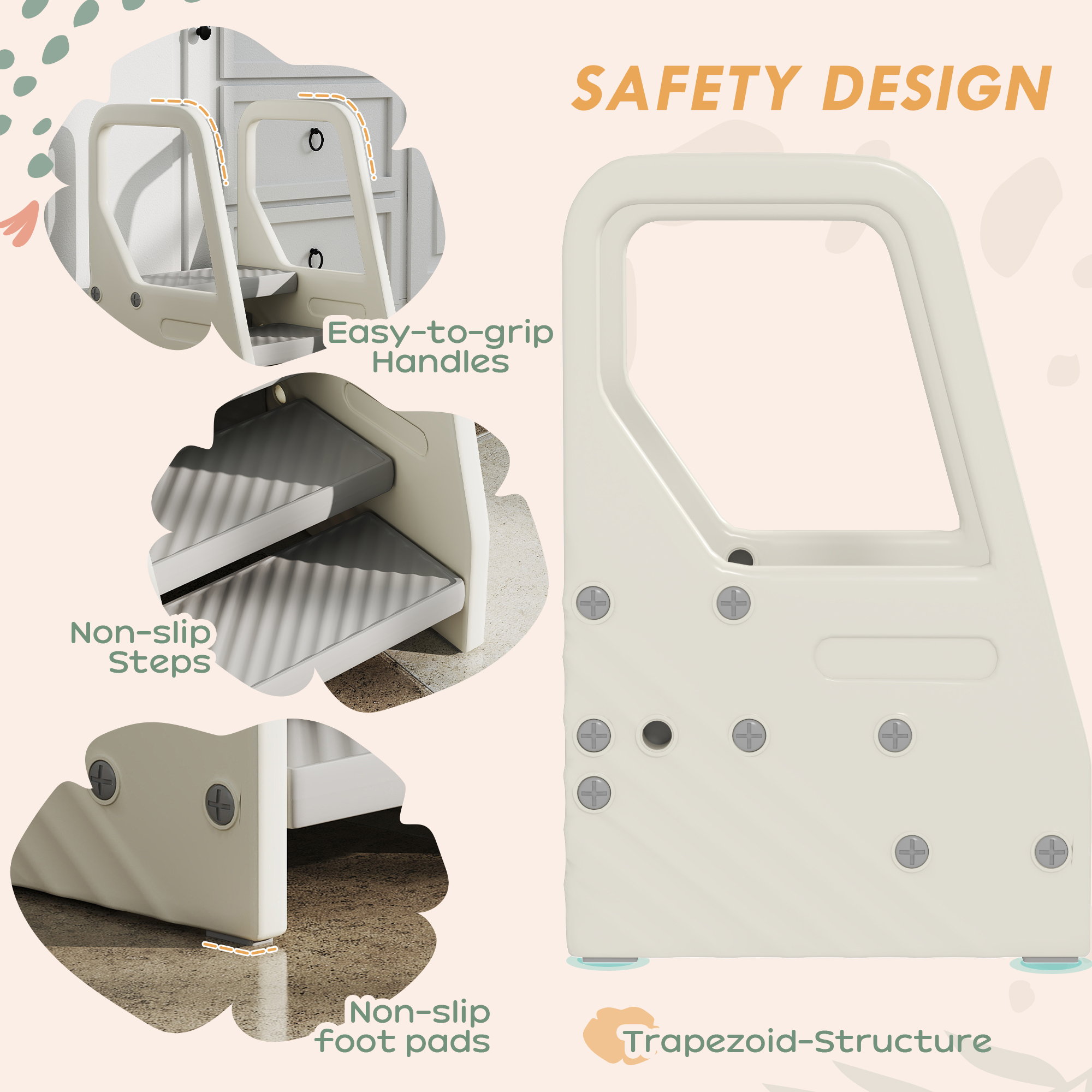Qaba Adjustable 3 Step Toddler Tower with Handles, Non-slip Surface ...