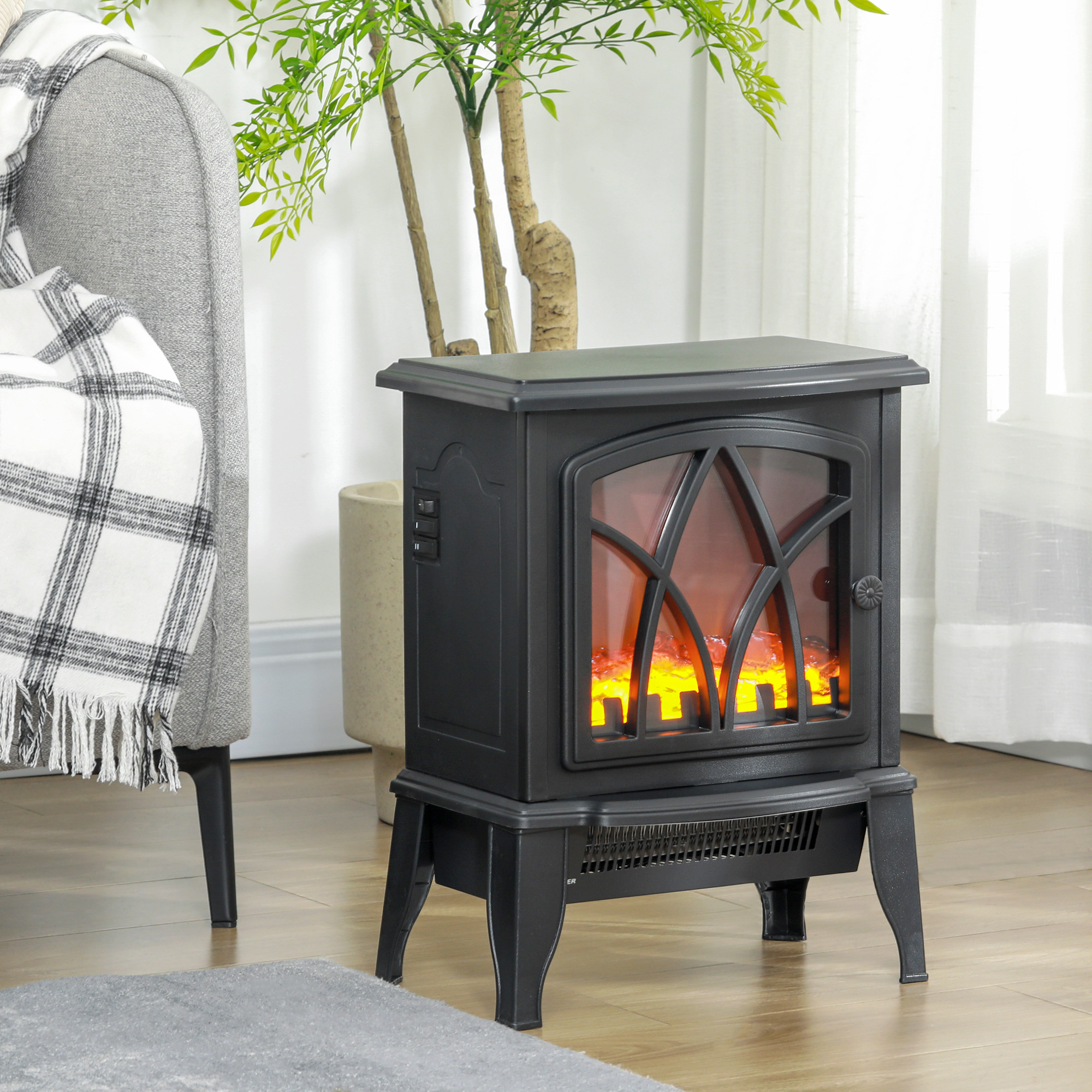 HOMCOM Electric Fireplace Heater, Freestanding Fireplace Stove with ...