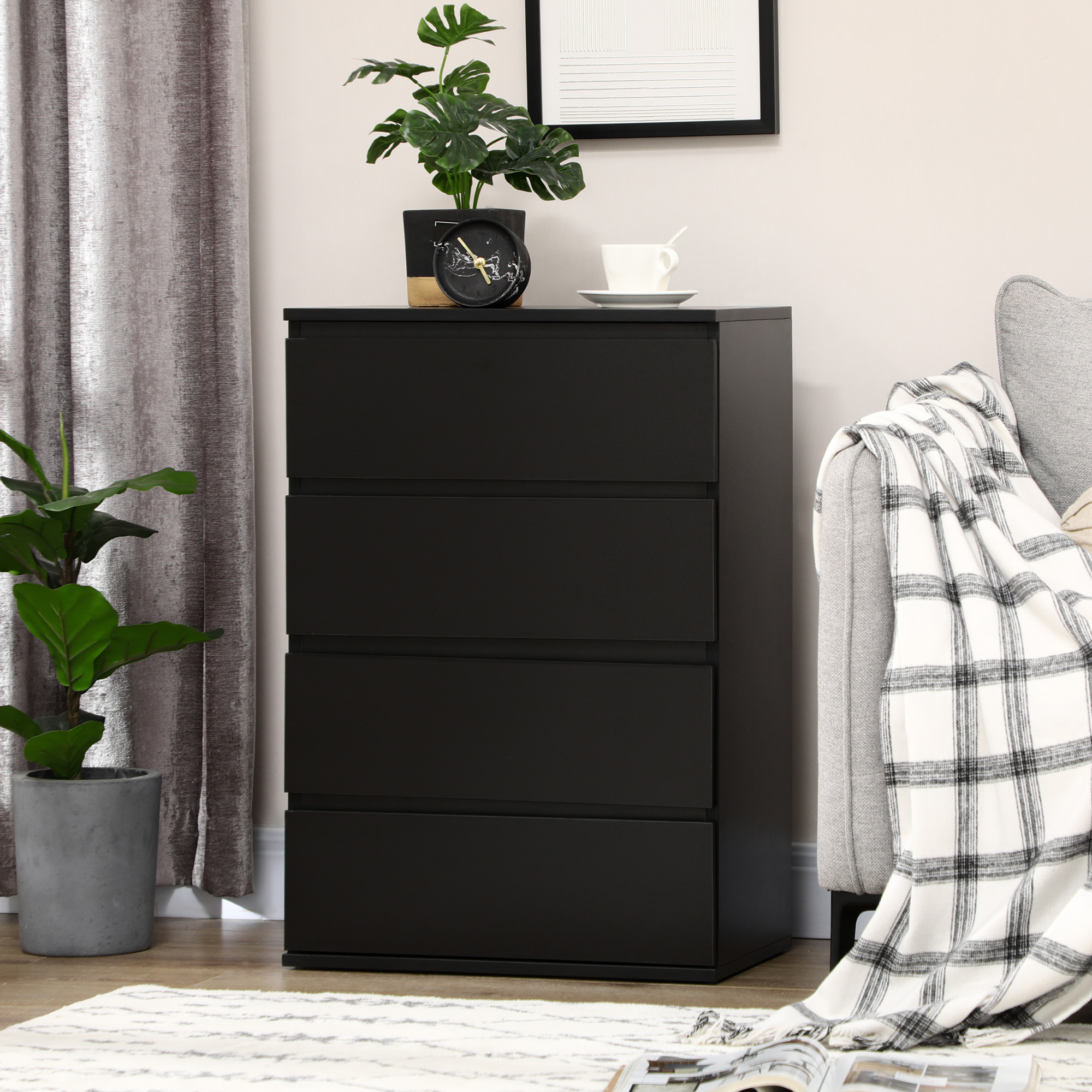 HOMCOM Chest of Drawer, 4 Drawers Storage Cabinet Freestanding Tower ...