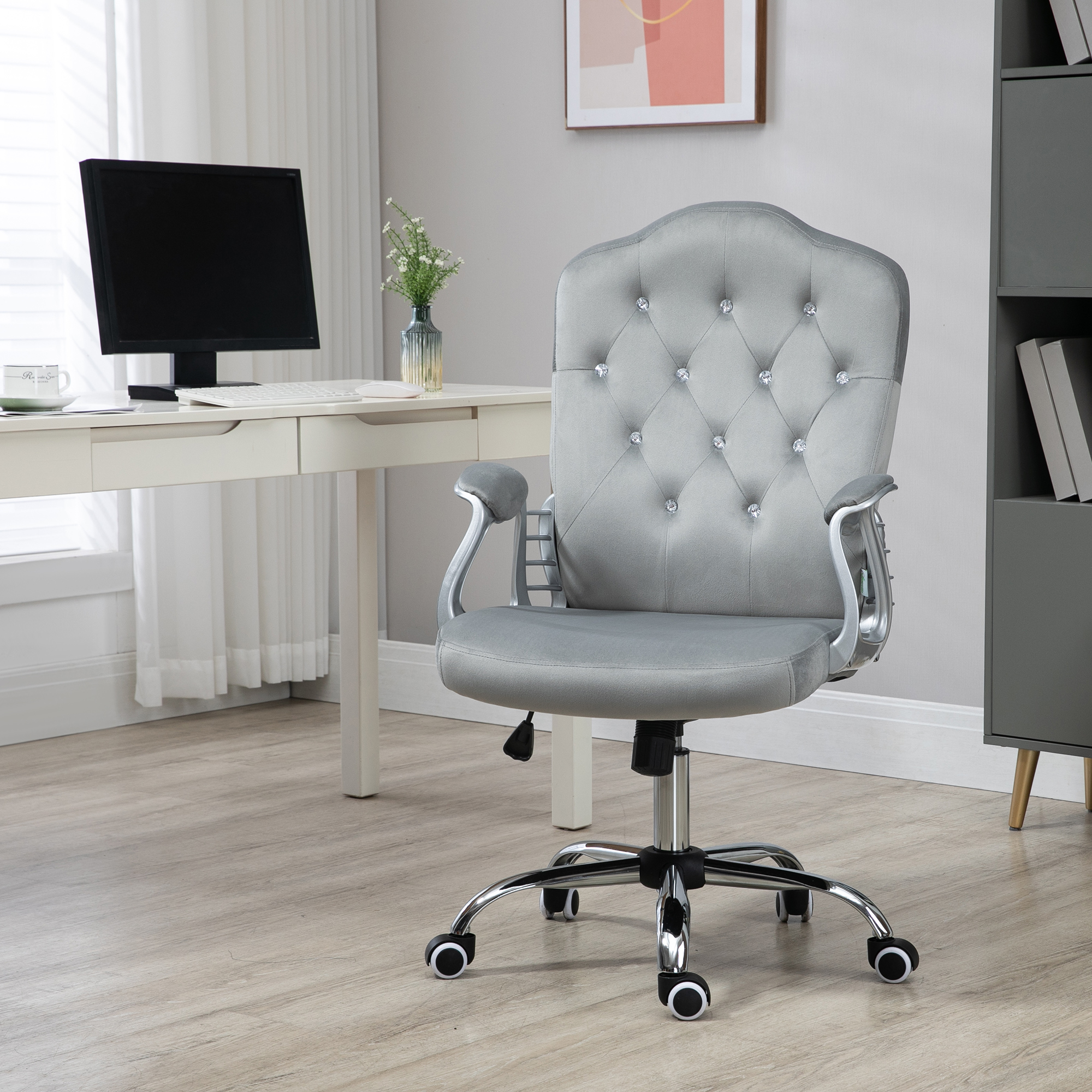 Vinsetto Office Chair, Velvet Computer Chair, Button Tufted Desk Chair ...