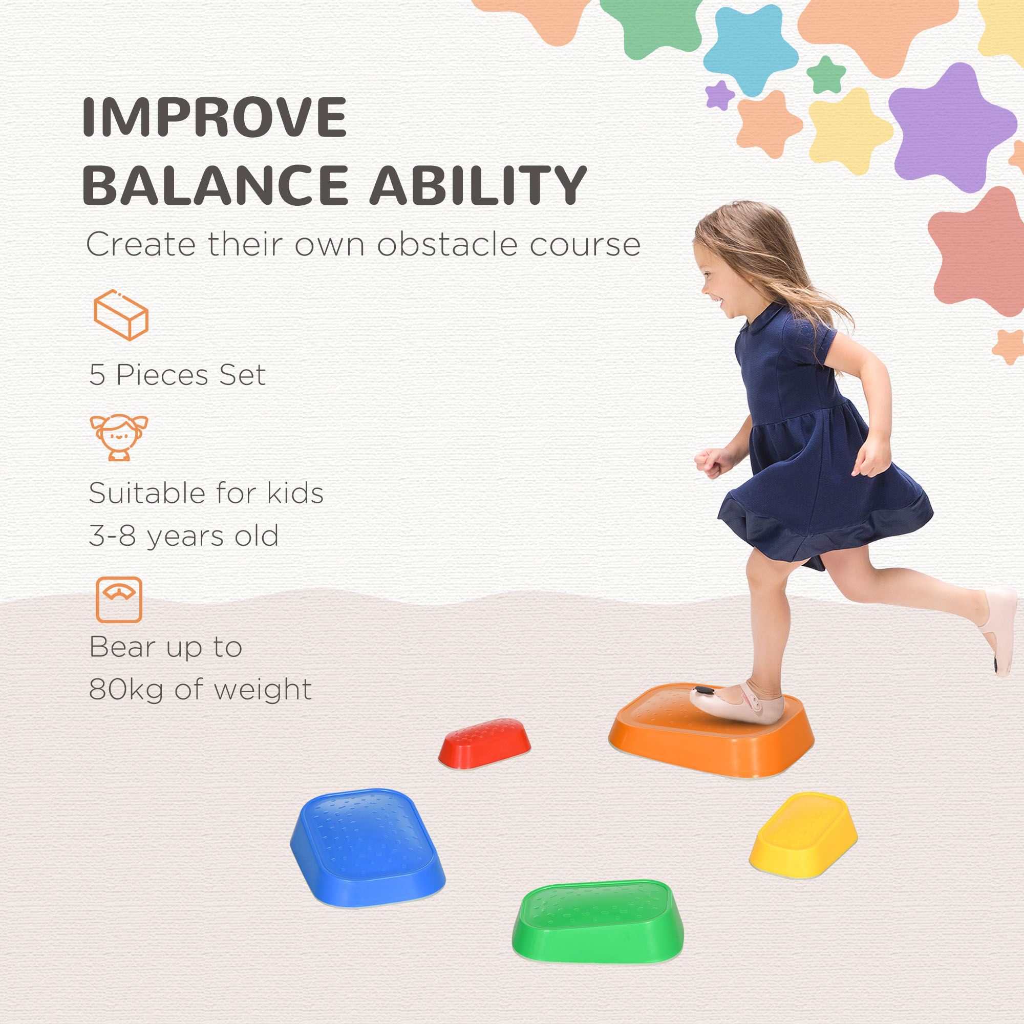 Outsunny 5 PCs Kids Stepping Stones, Obstacle Course Sensory Play ...