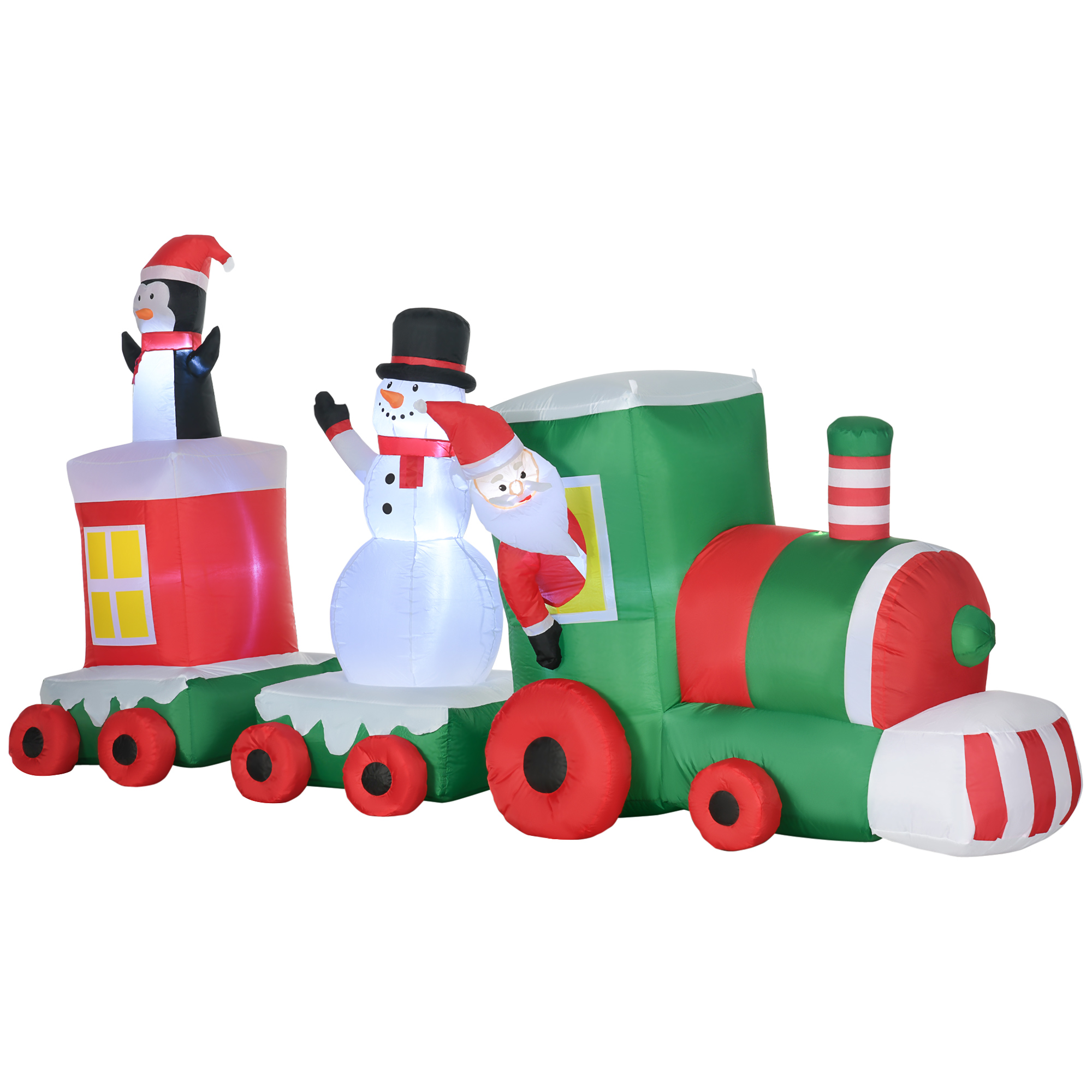 HOMCOM 11' Long Christmas Inflatable Train with LED Lights Santa Claus ...