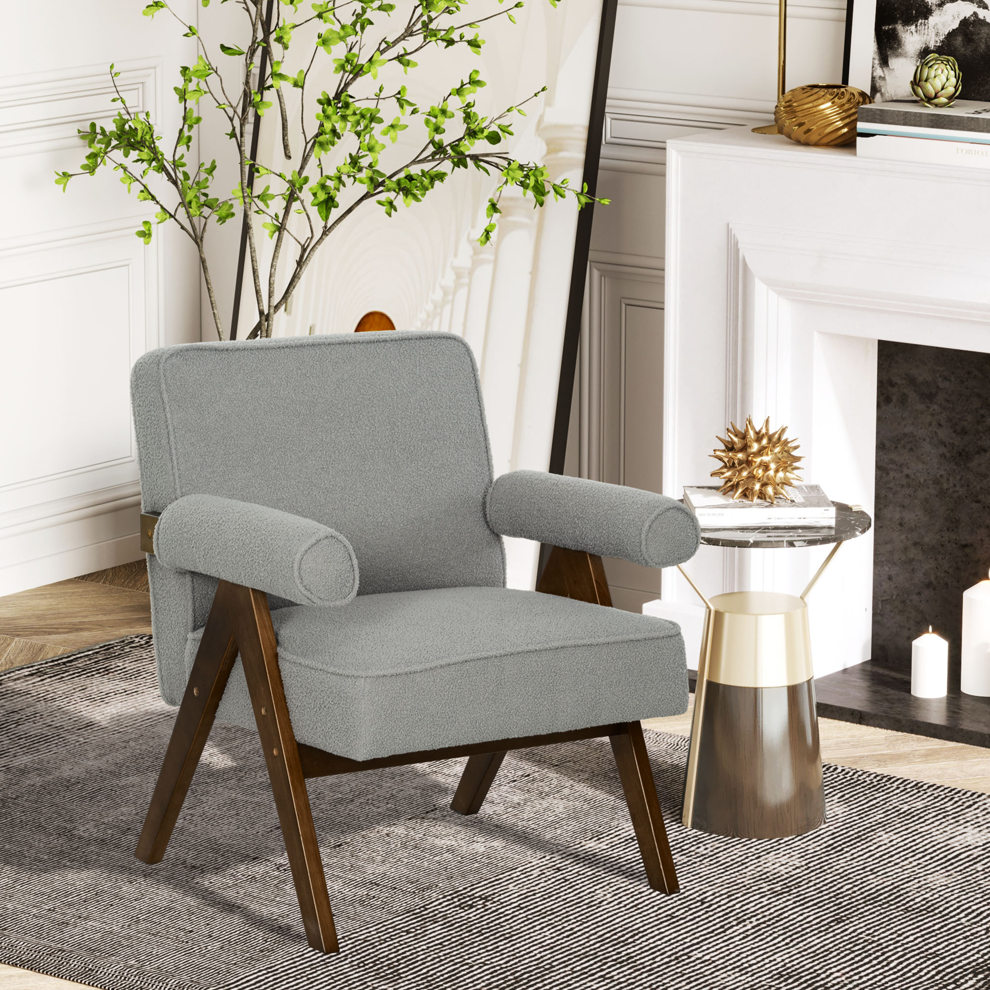 HOMCOM Cashmere Accent Chair Armchair with Wide Seat and Soft Padded ...