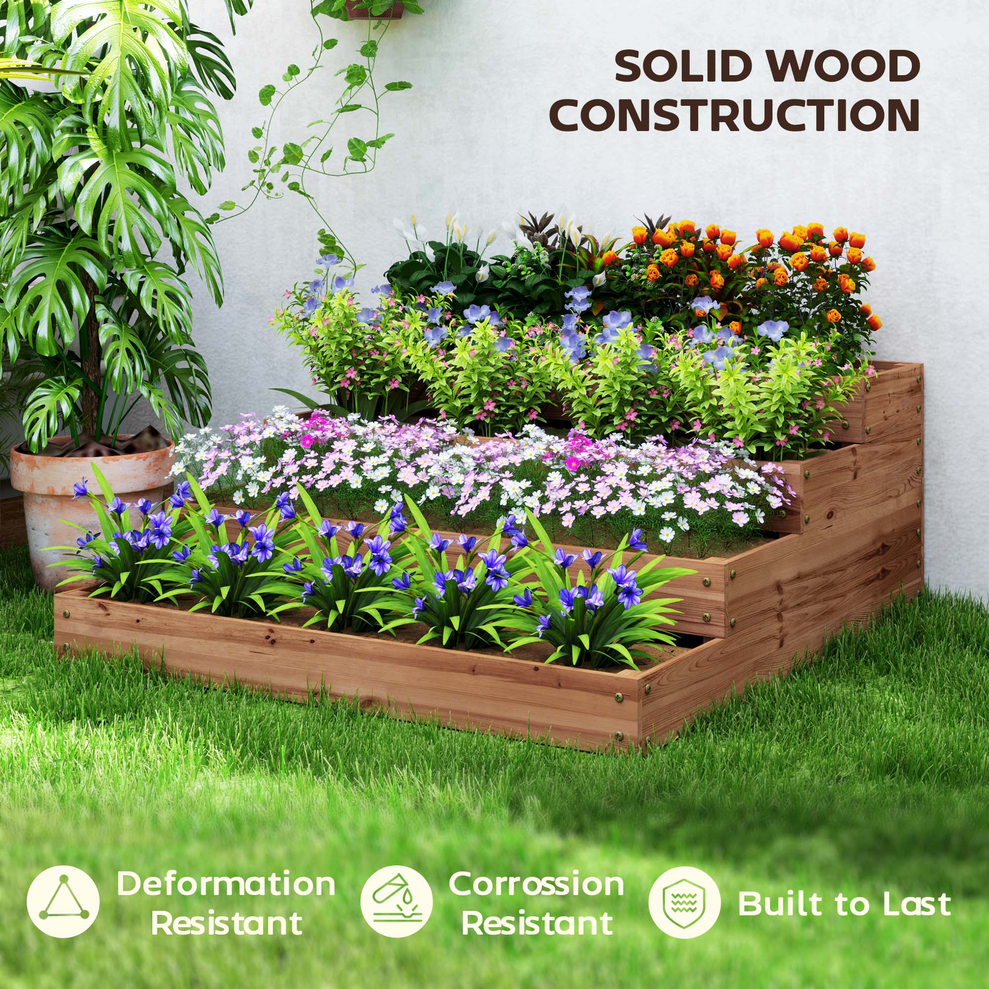 Outsunny 4-Tier Raised Garden Bed, Vertical Wooden Elevated Planter Box ...