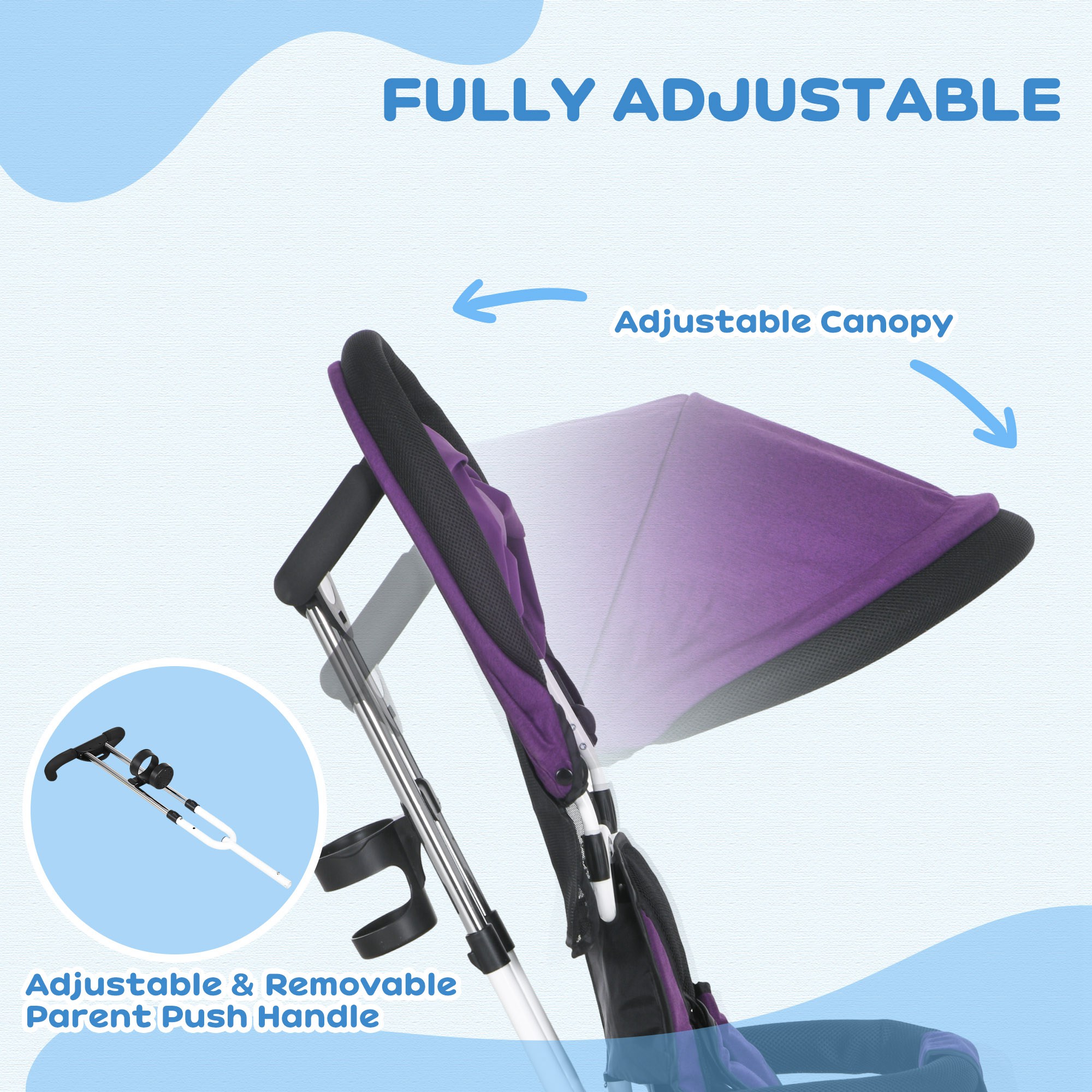 Qaba 4 in 1 Toddler Tricycle Stroller with Basket, Canopy, 5-point ...