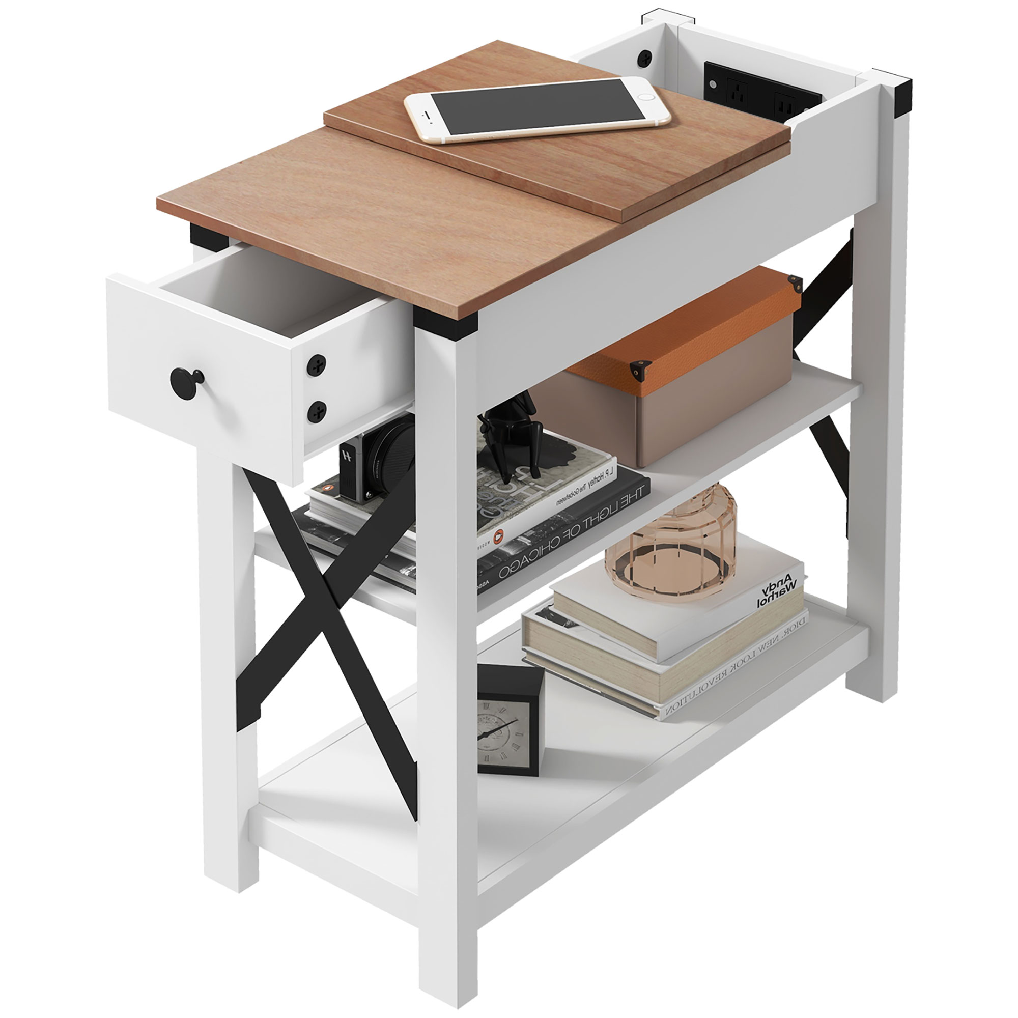 HOMCOM End Side Table with Charging Station, 2 USB Ports and 1 Outlet ...