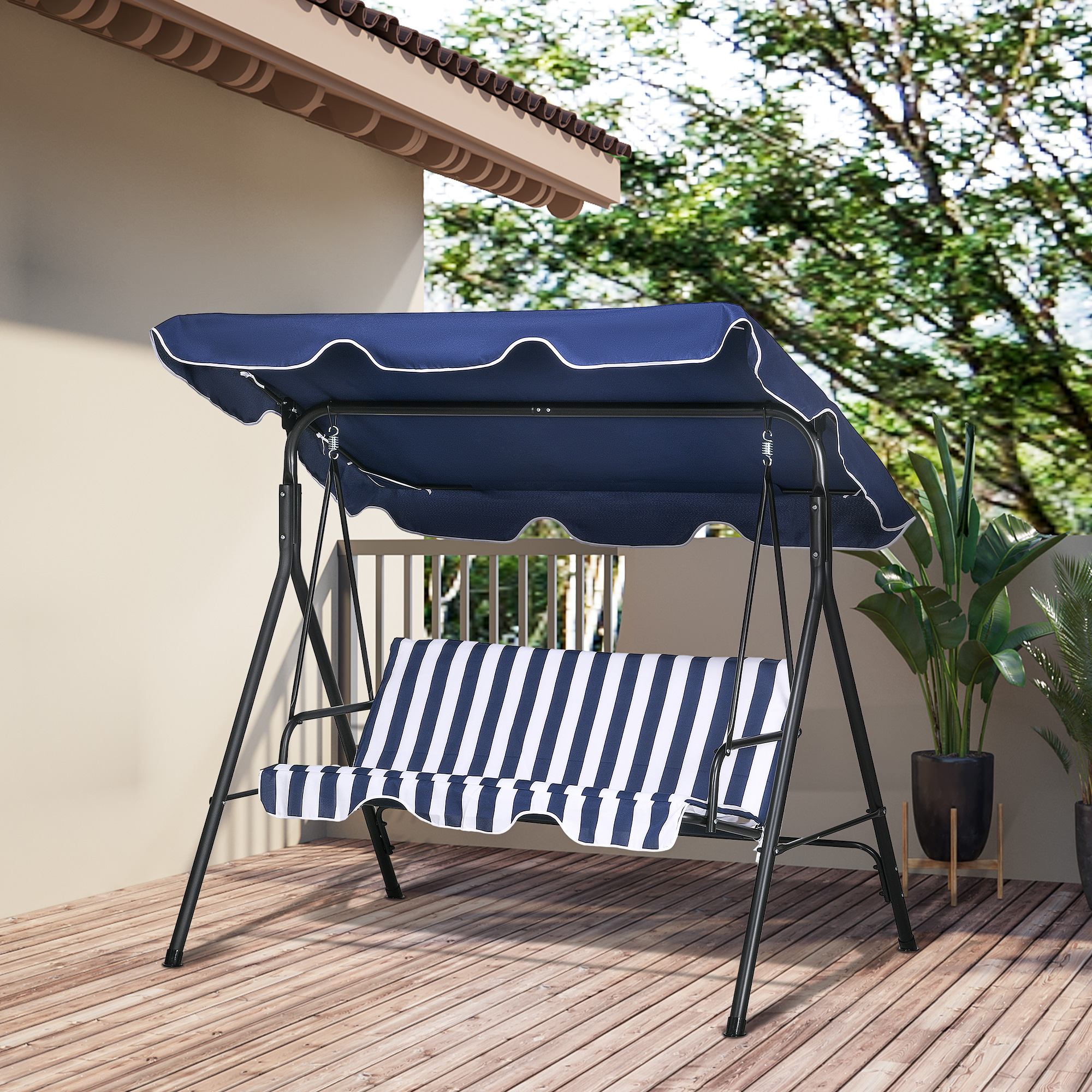 Outsunny 3-Seat Outdoor Patio Swing Chair with Cushion, Steel Frame ...