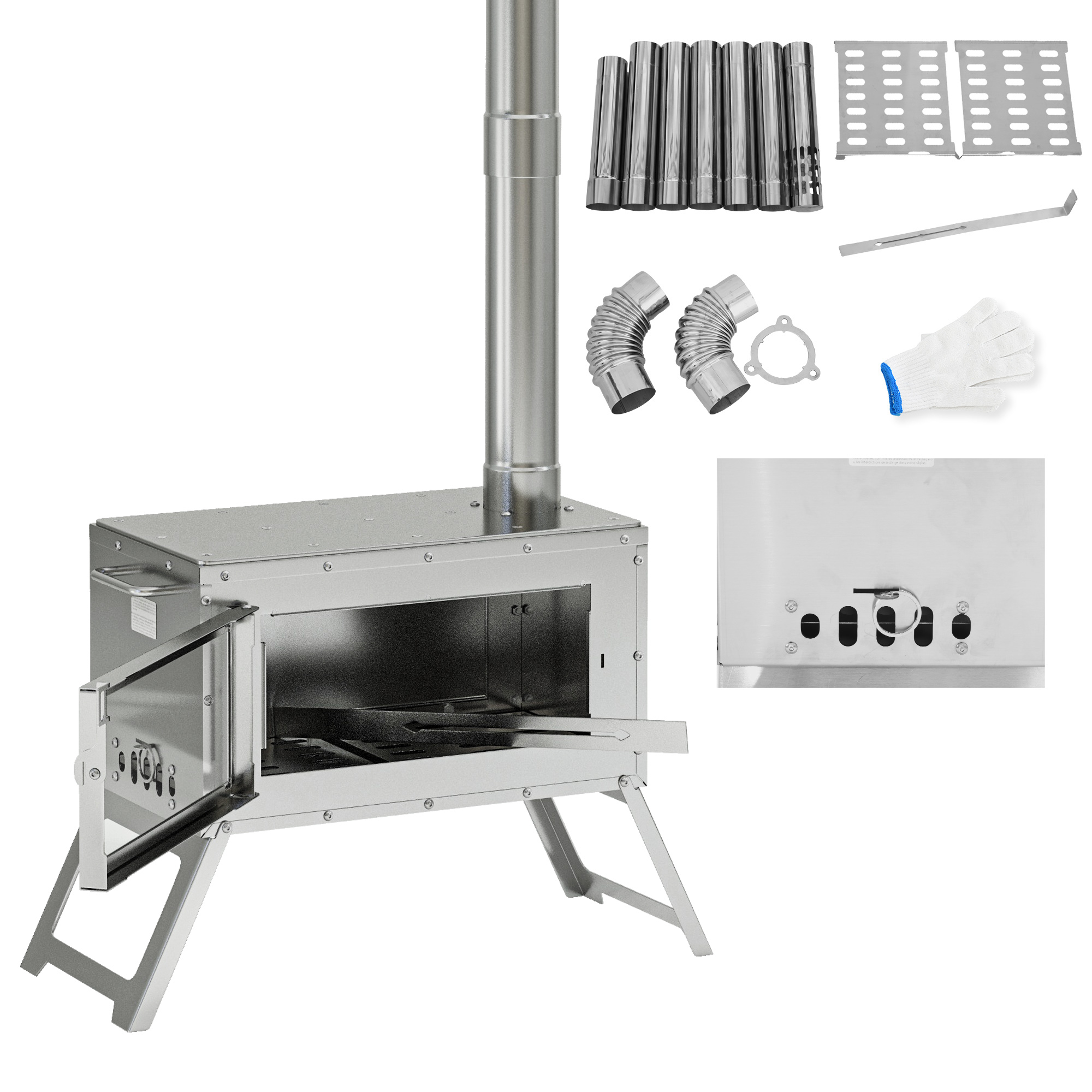 Outsunny Stainless Steel Wood Stove with Chimney and Carry Bag ...
