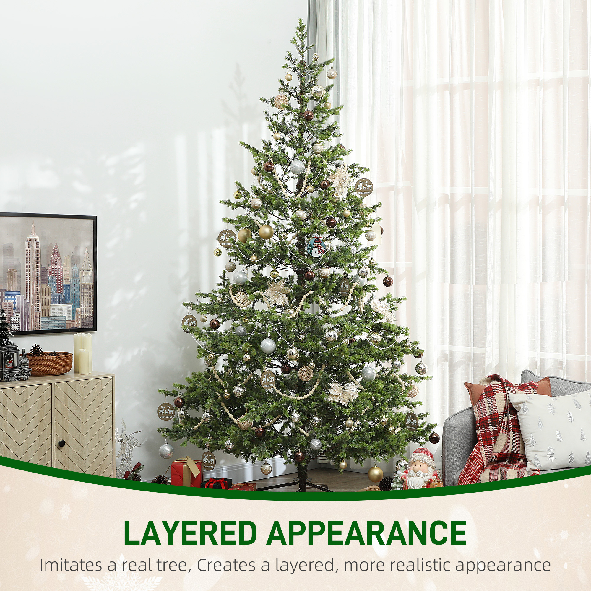 HOMCOM 9ft Artificial Sparse Christmas Tree with Steel Stand and 4306 ...