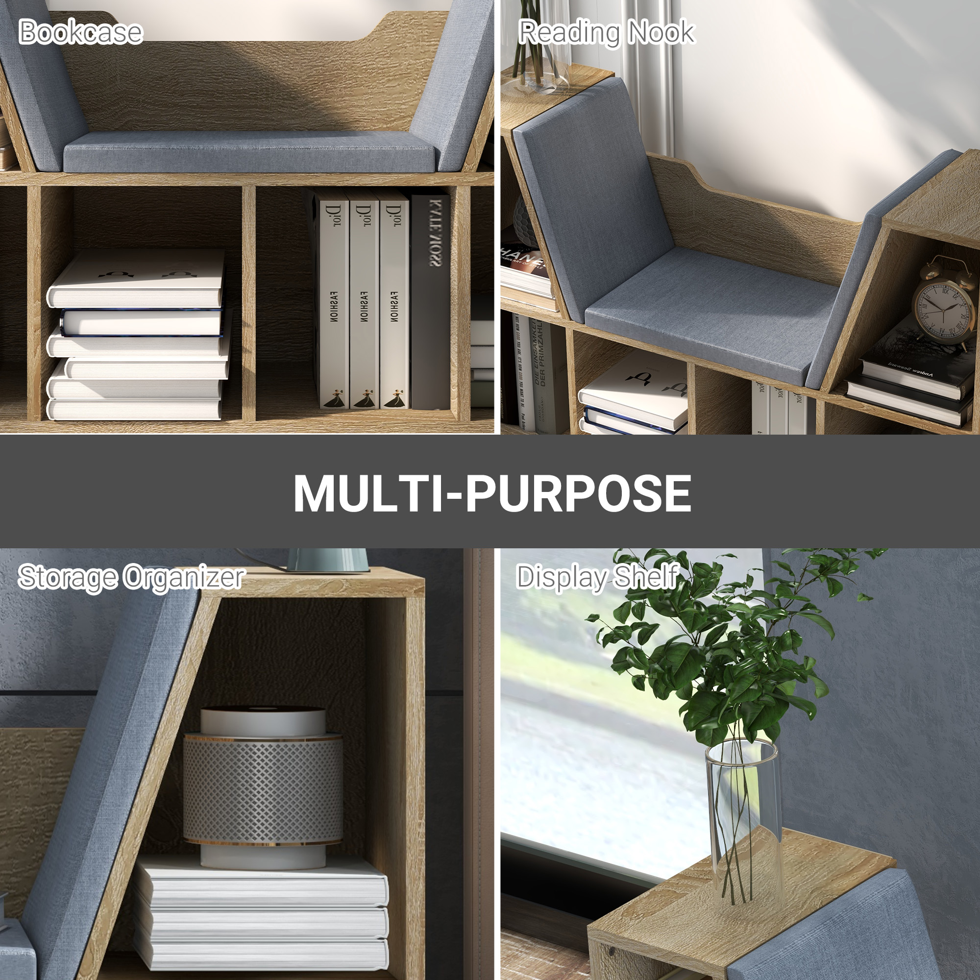 HOMCOM 6-Cubby Bookcase with Seat Cushion, Cube Storage Shelf with ...