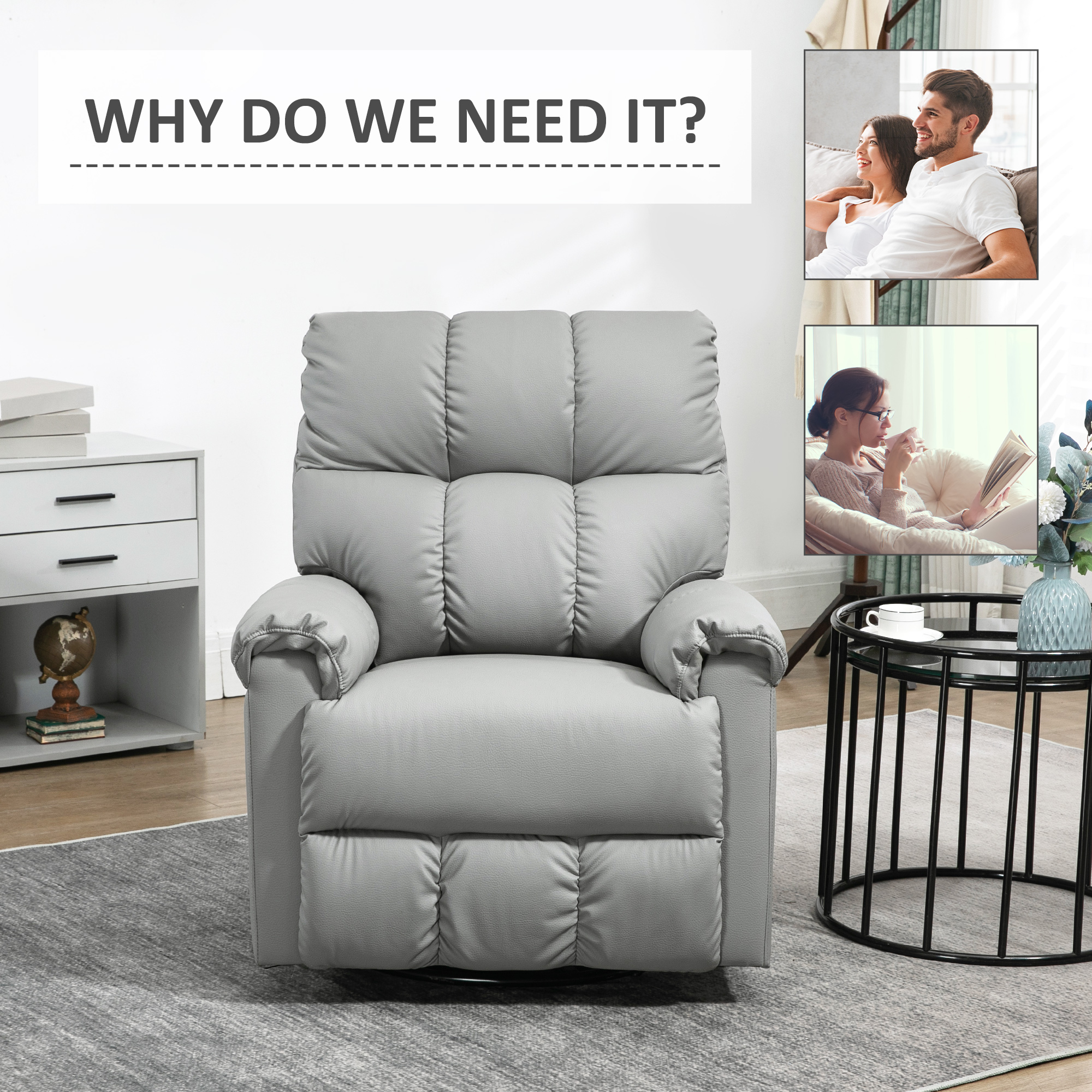 HOMCOM Rocker Recliner Chair with Overstuffed Back and Seat, Faux ...