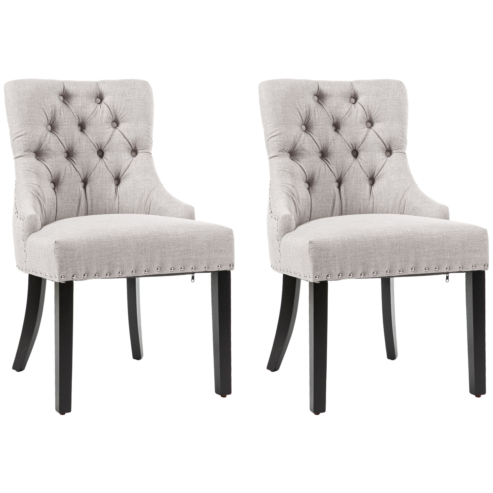 HOMCOM Swoop Air Linen Fabric Dining Chair Set of 2 with Nailhead Trim ...