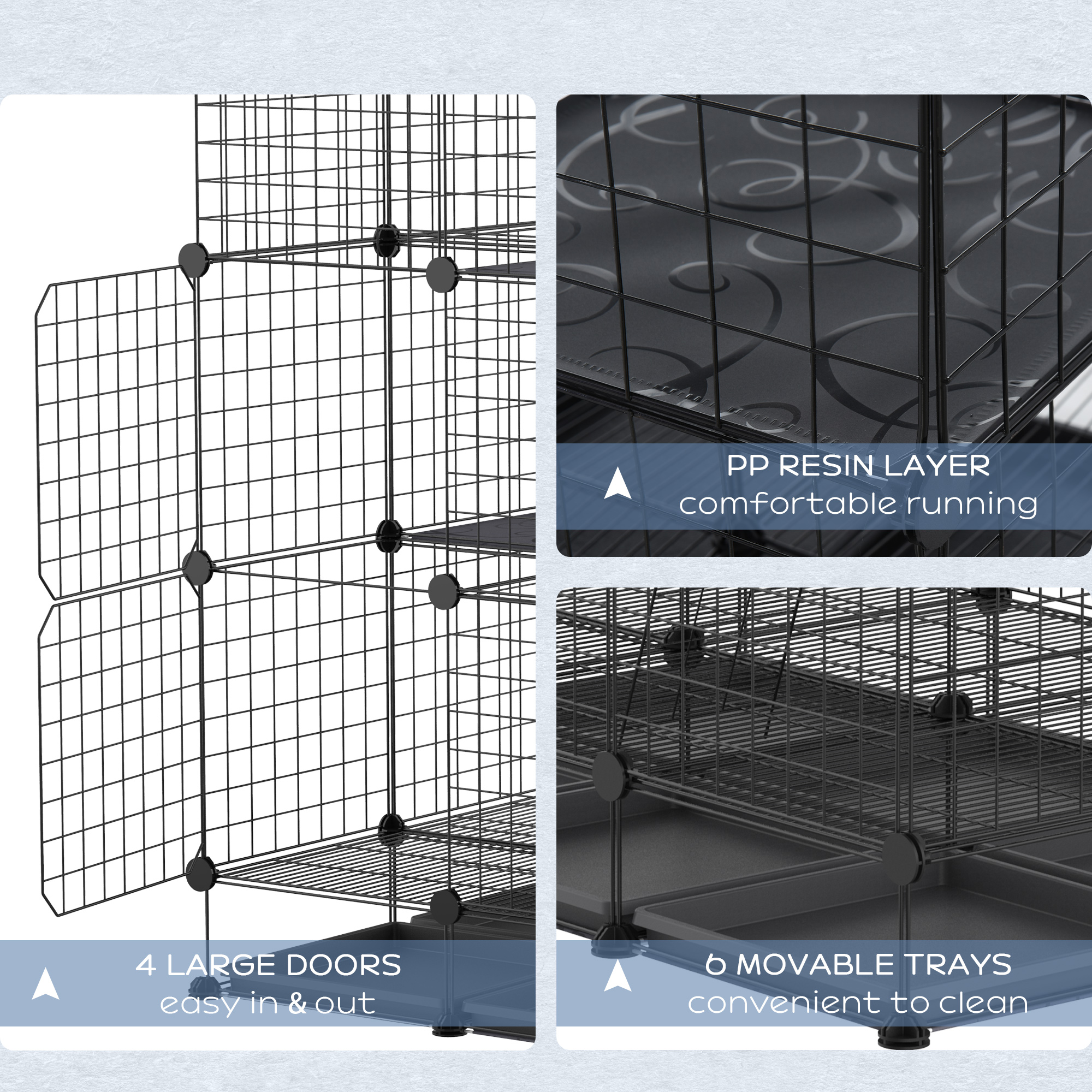 PawHut DIY Pet Playpen Wire Cage for Kitten Bunny & Chinchilla W/ Trays ...