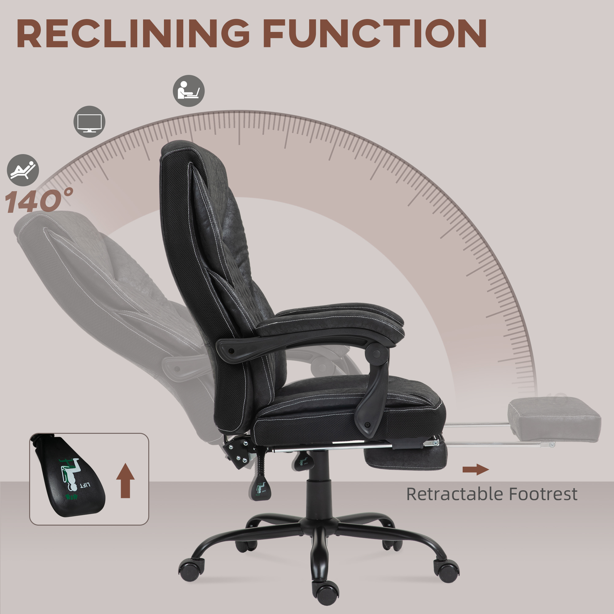 HOMCOM Executive Office Chair with Foot Rest, High Back Desk Chair ...
